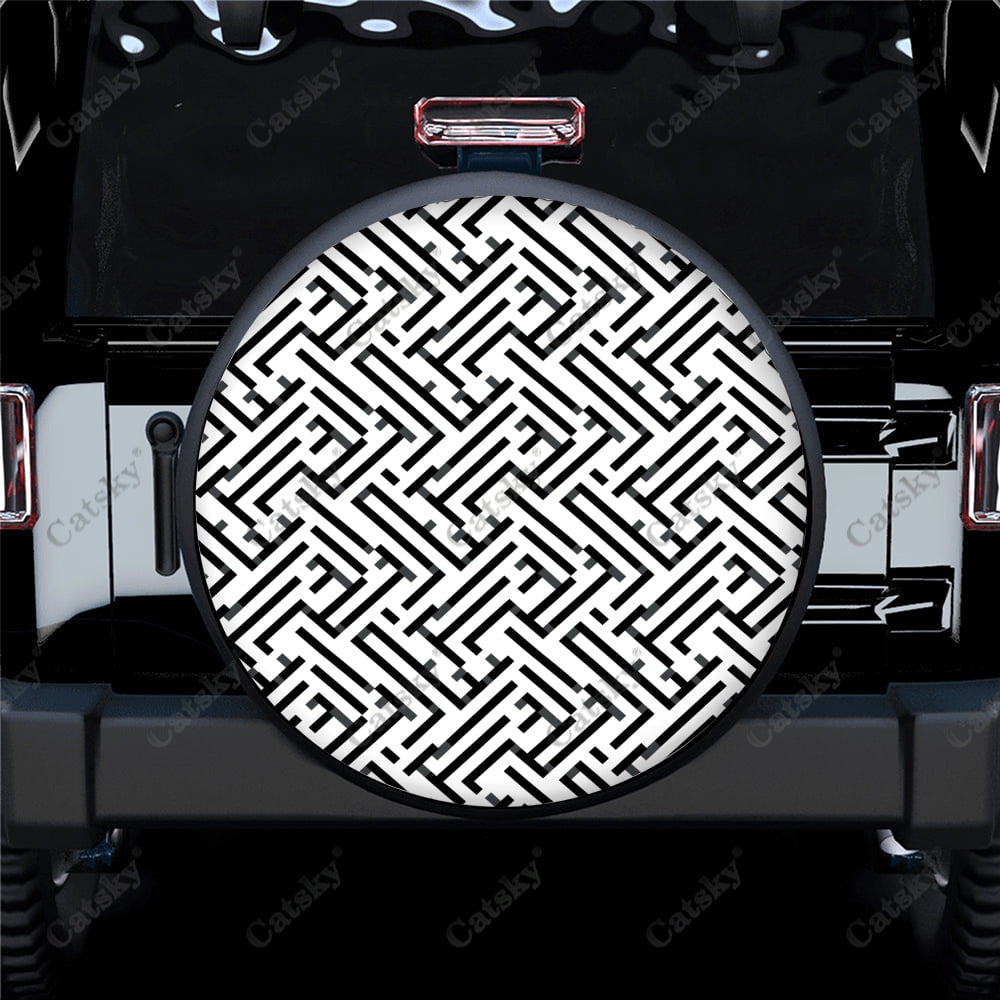 Minimalist Maze With Lines Art Polyester Universal Spare Wheel Tire ...