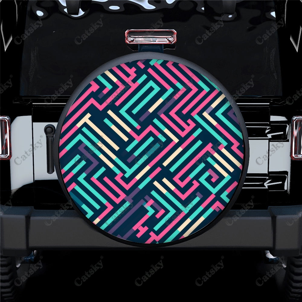 Minimalist Maze With Lines Art Polyester Universal Spare Wheel Tire ...