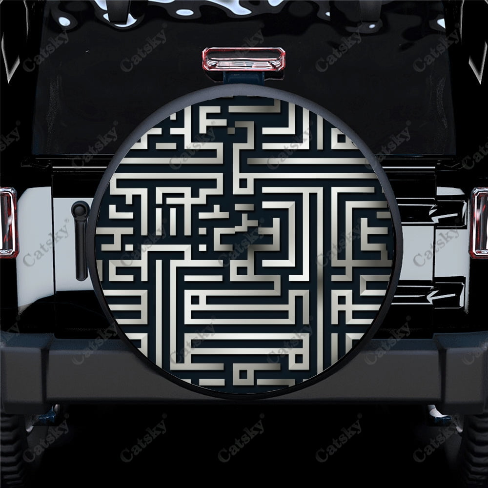 Minimalist Maze With Lines Art Polyester Universal Spare Wheel Tire ...