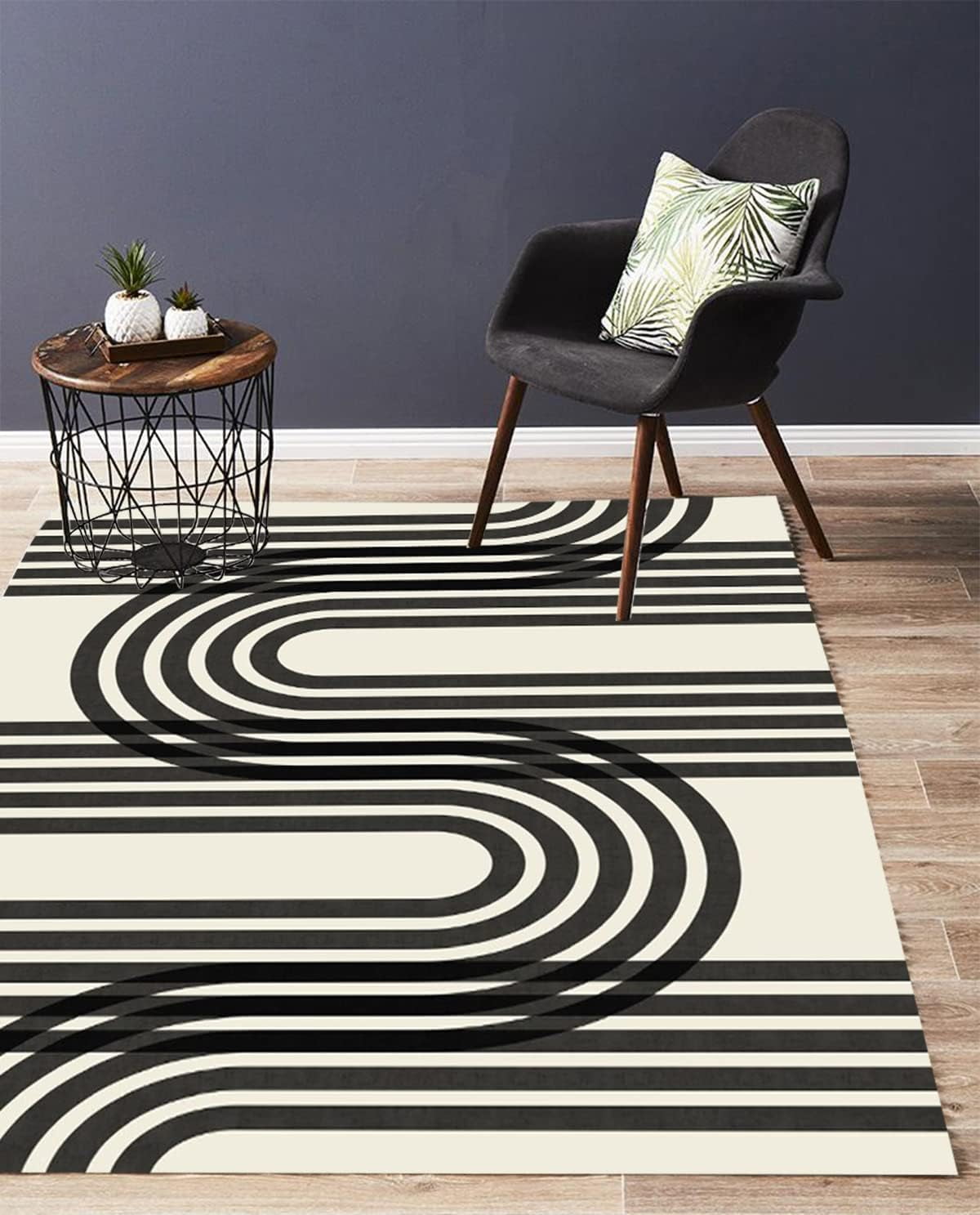 Minimalist Modern Arch Lines Black White Area Rug for Living Room ...