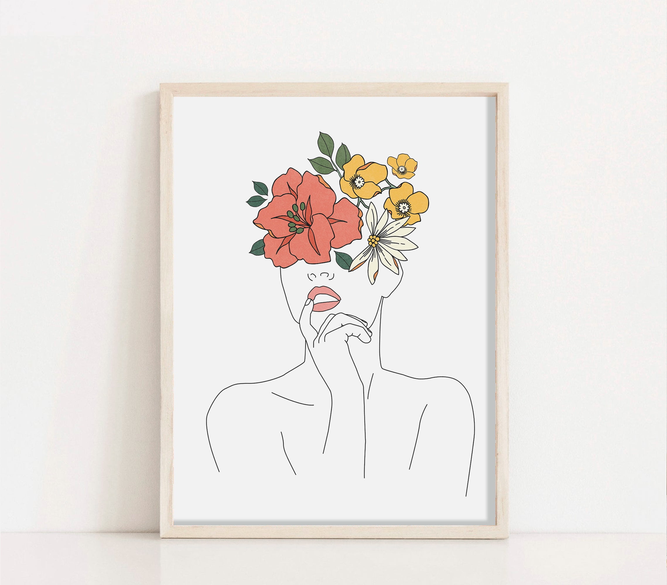 Minimalist Modern Woman Art, Flower Head Art Print, Plant Head Woman ...