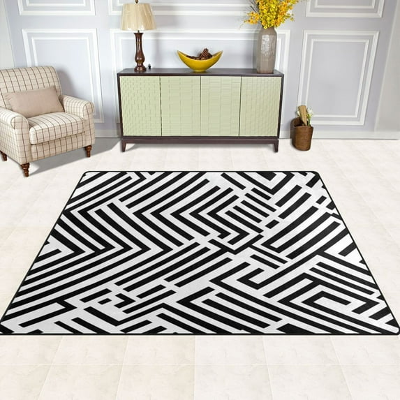 Minimalist Monochrome Lines 80''x58'' Extra Large Plush Memory Foam Rug ...