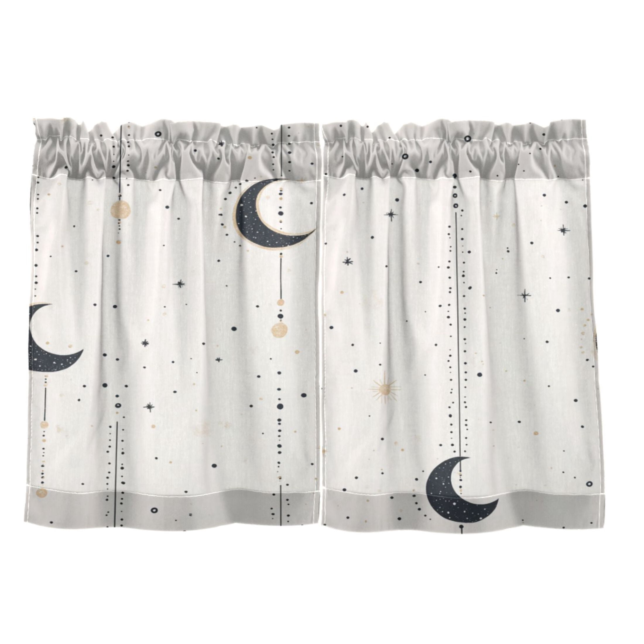 Minimalist Moon Pattern 27"x36" Linen Look Cafe Curtain Set with ...