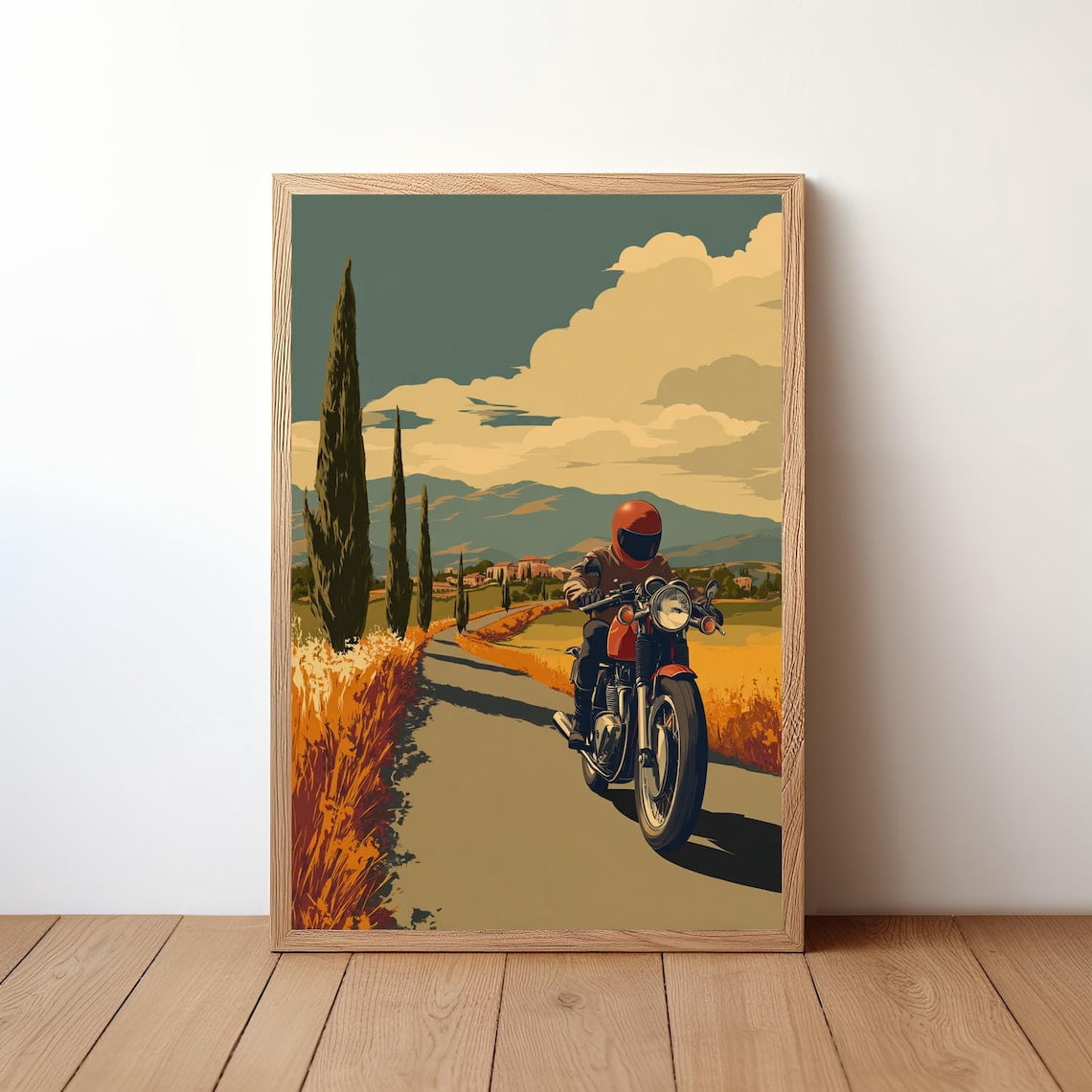 Minimalist Motorcycle Cafe Racer Coastal Mountain Landscape Rider Decor ...