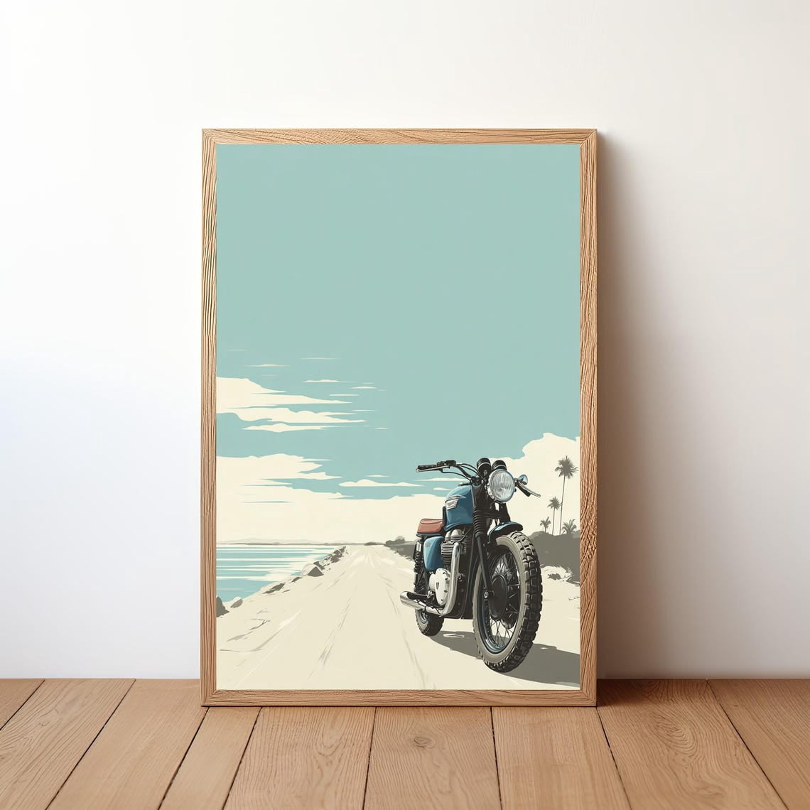 Minimalist Motorcycle Wall Art Cafe Racer Coastal Mountain Landscape ...