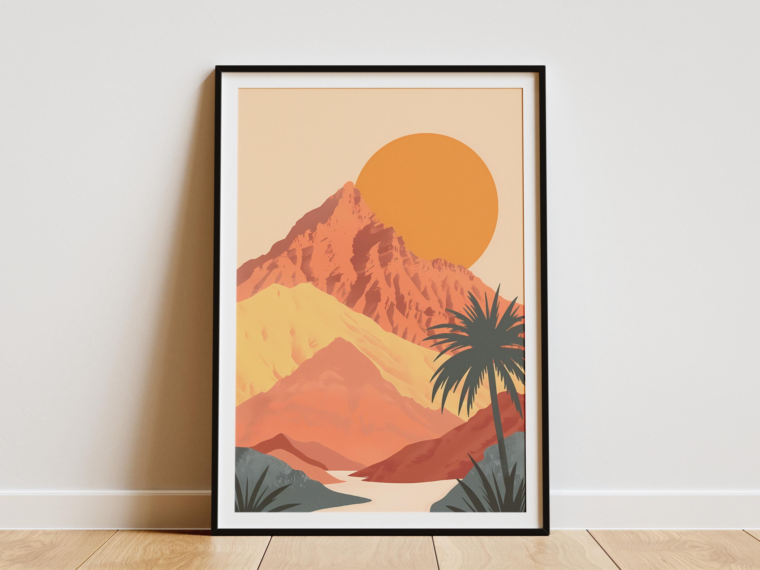 Minimalist Mountain Landscape Art Print Desert Sunset Poster Hajar ...