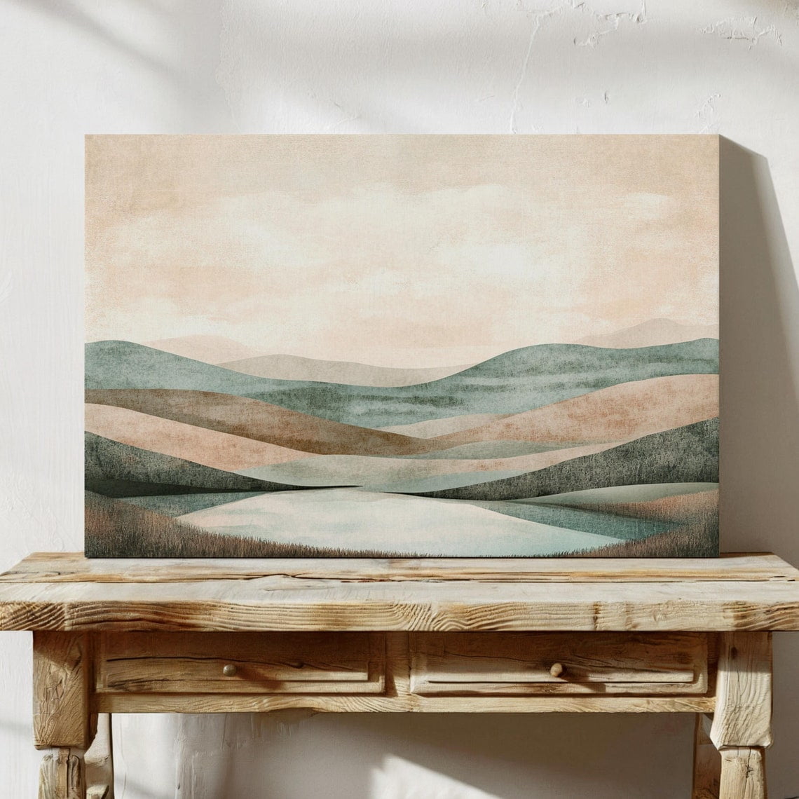 Minimalist Mountain Landscape Art Print – Neutral Pastel Abstract Hills ...