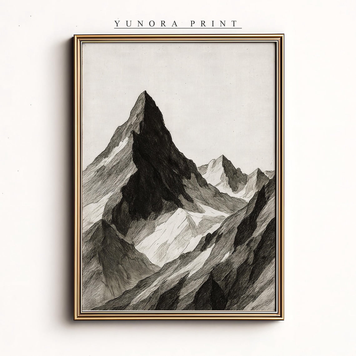 Minimalist Mountain Sketch Art, Black And White Mountain Wall Poster ...