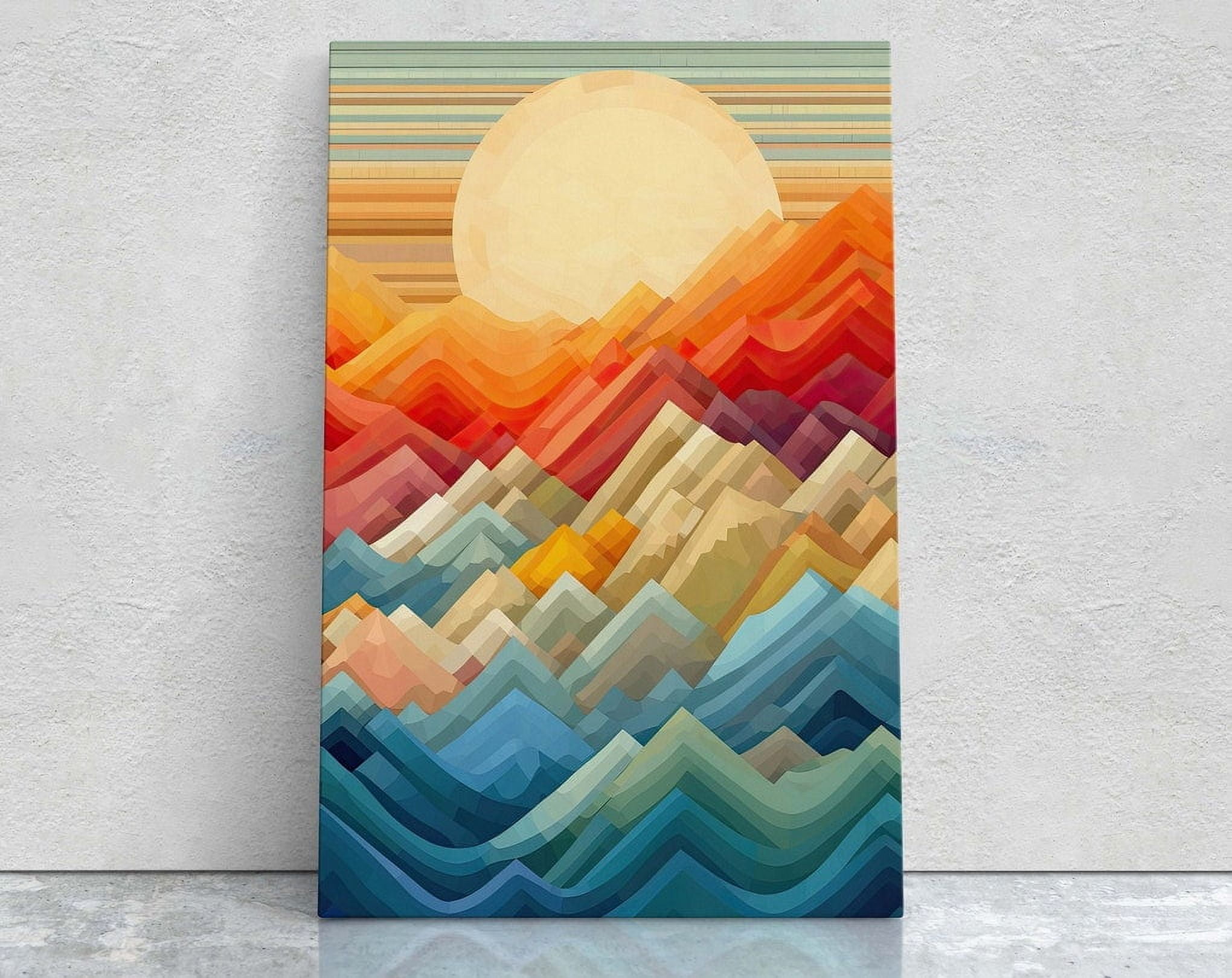 Minimalist Mountains, Sunset Decor, Flat Art, Vibrant Color, Bold Art ...