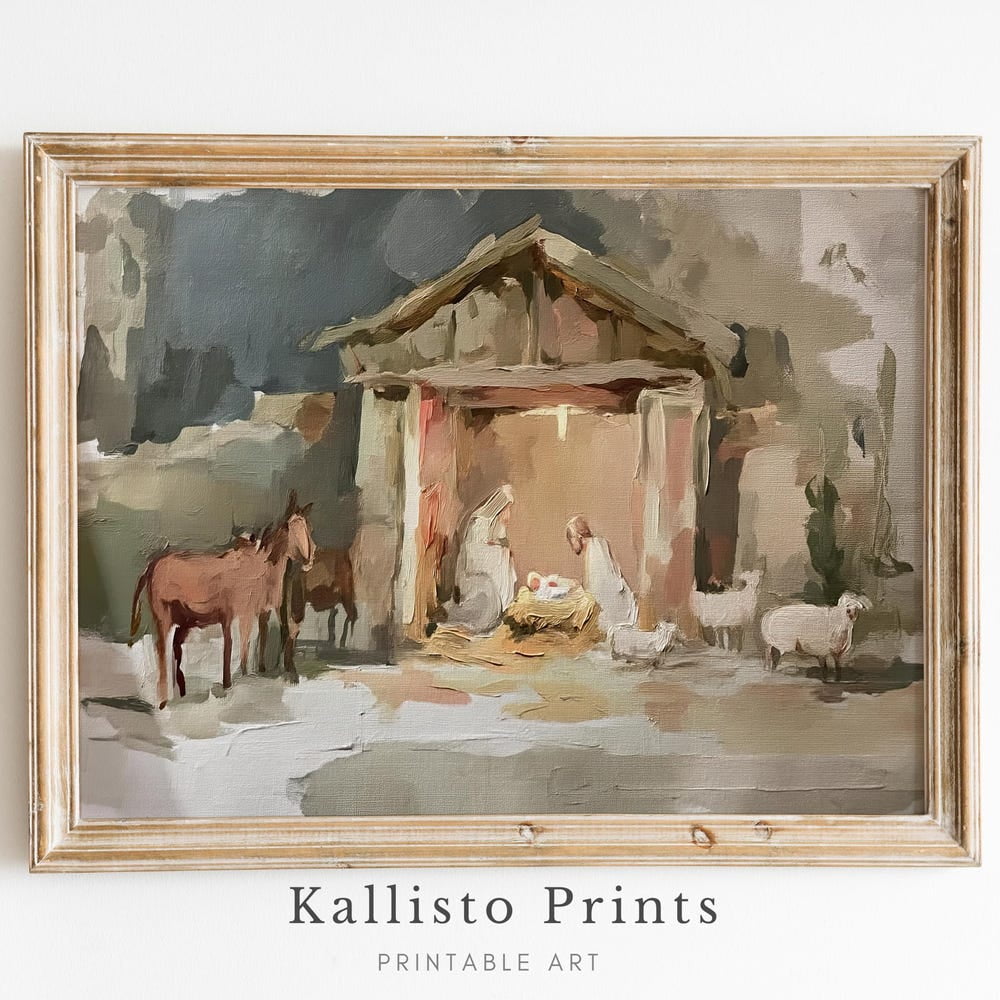 Minimalist Nativity Scene Art Print, Abstract Noel Manger Painting ...