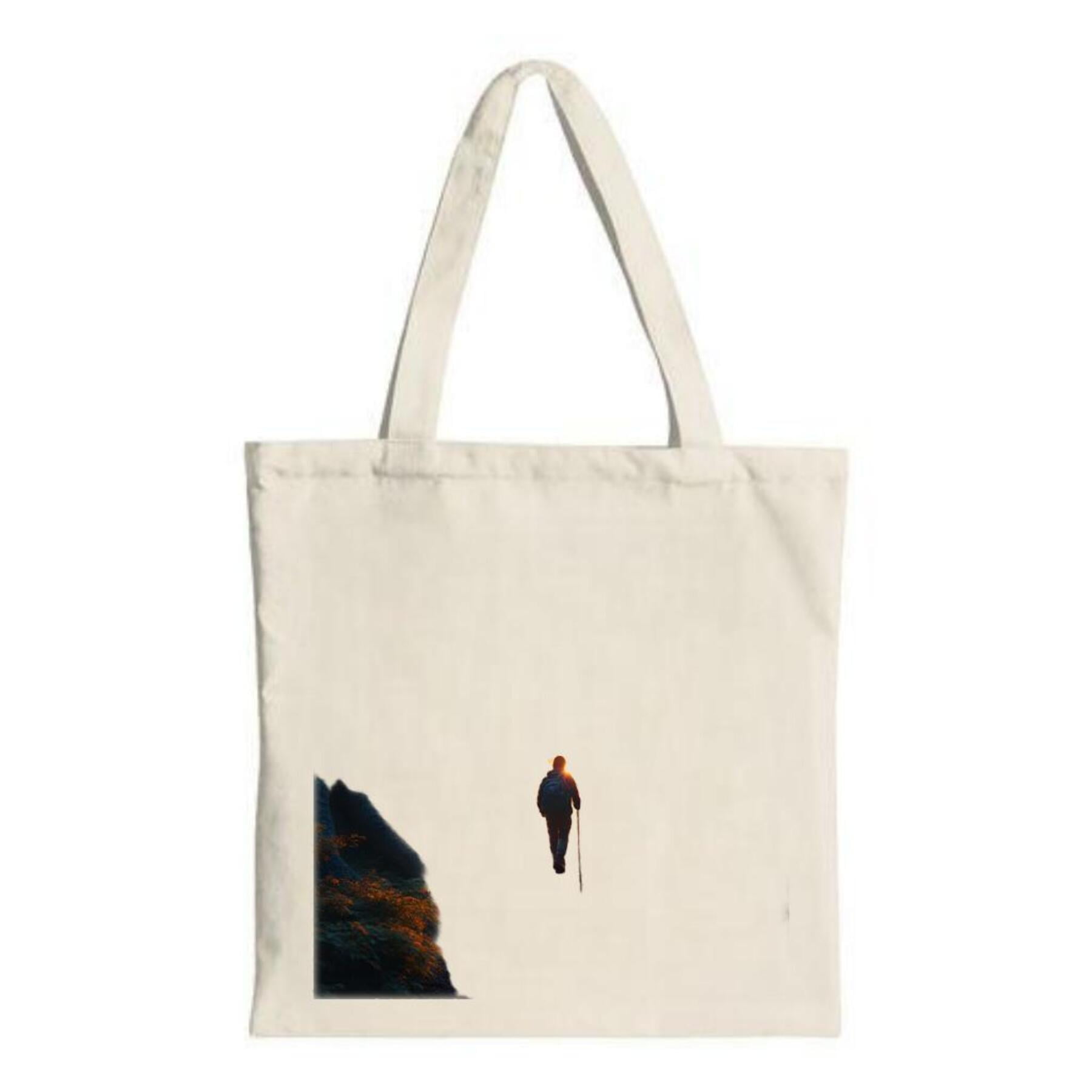 Minimalist Natural Canvas Tote Bag with Cliff and Silhouette - Reusable ...
