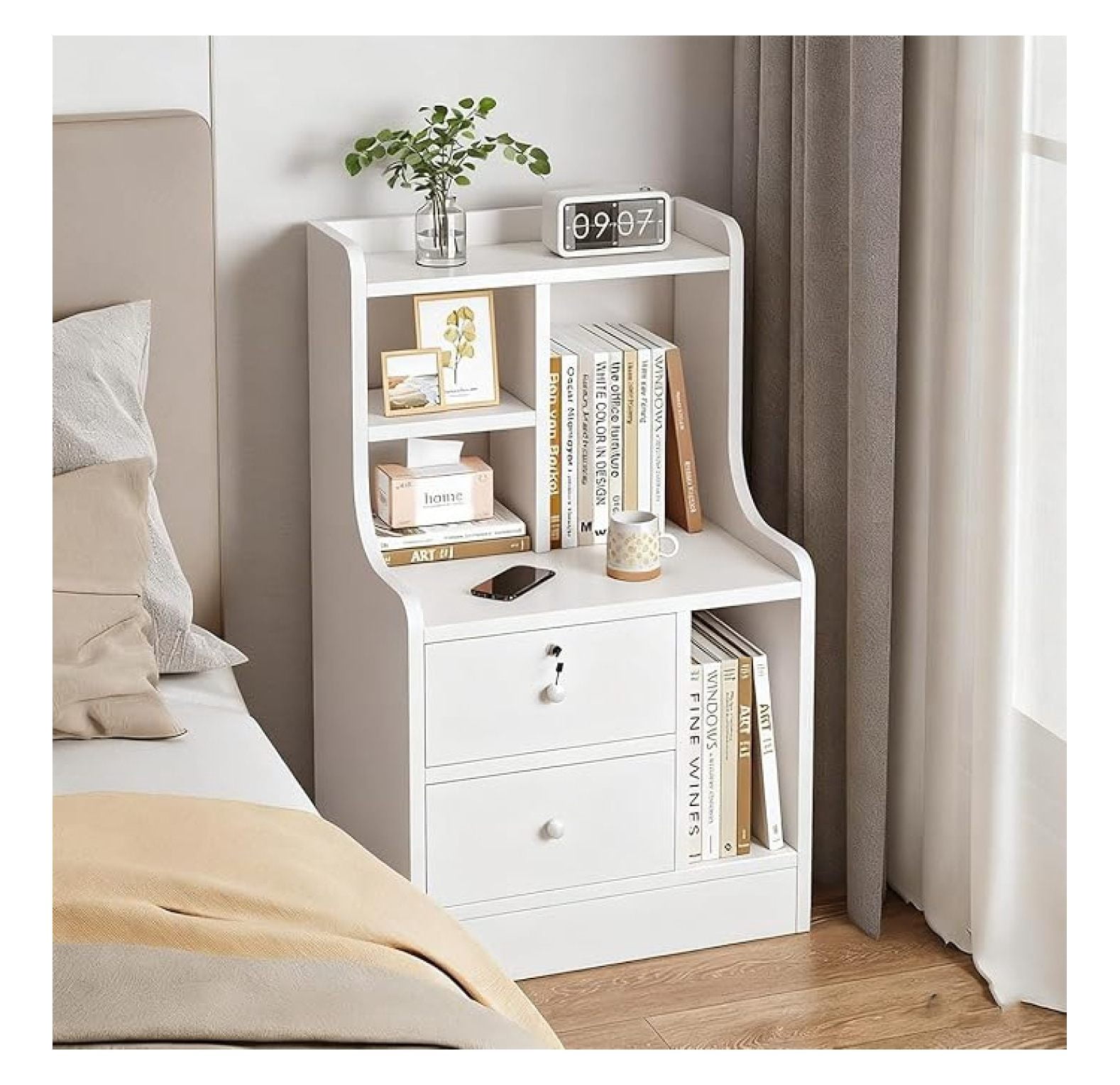 Minimalist Nightstand, 27.5" H White Night Stand with Lockable Drawer ...