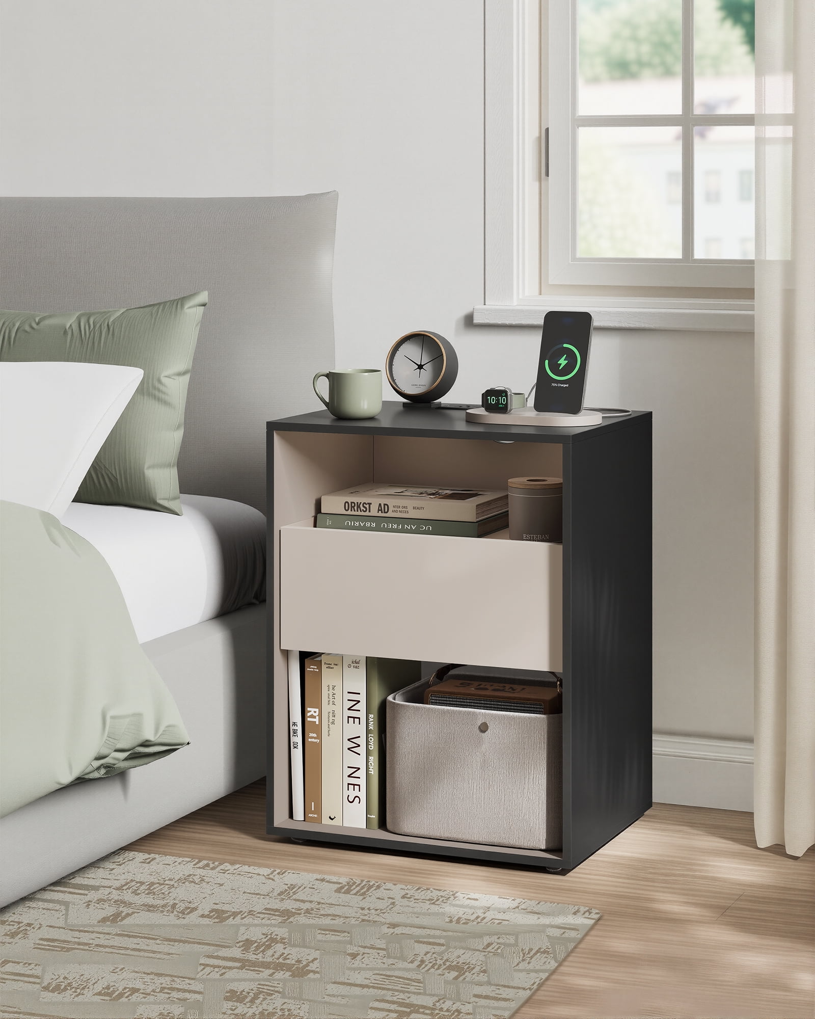 Minimalist Nightstand with Tool-Free Assembly, USB Charging Station ...