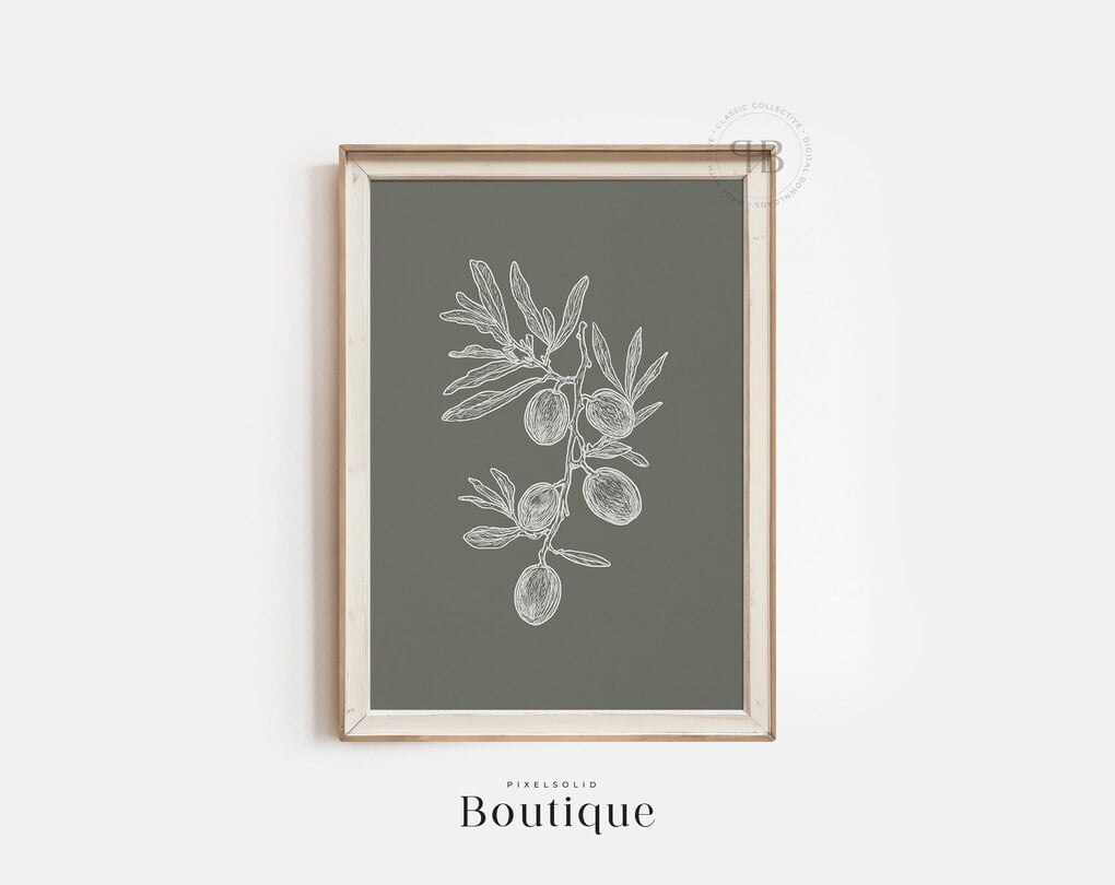 Minimalist Olive Branch Wall Art, Botanical Line Drawing, Modern Nature ...