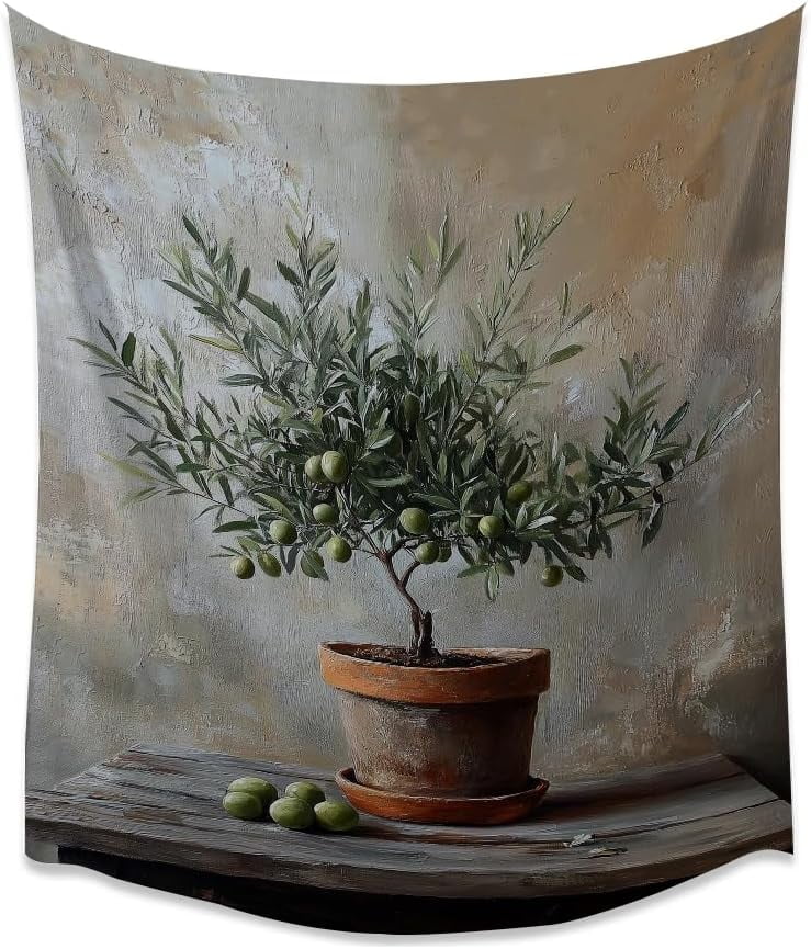 Minimalist Olive Tree in Terracotta Pot Art Tapestry Rustic Farmhouse ...