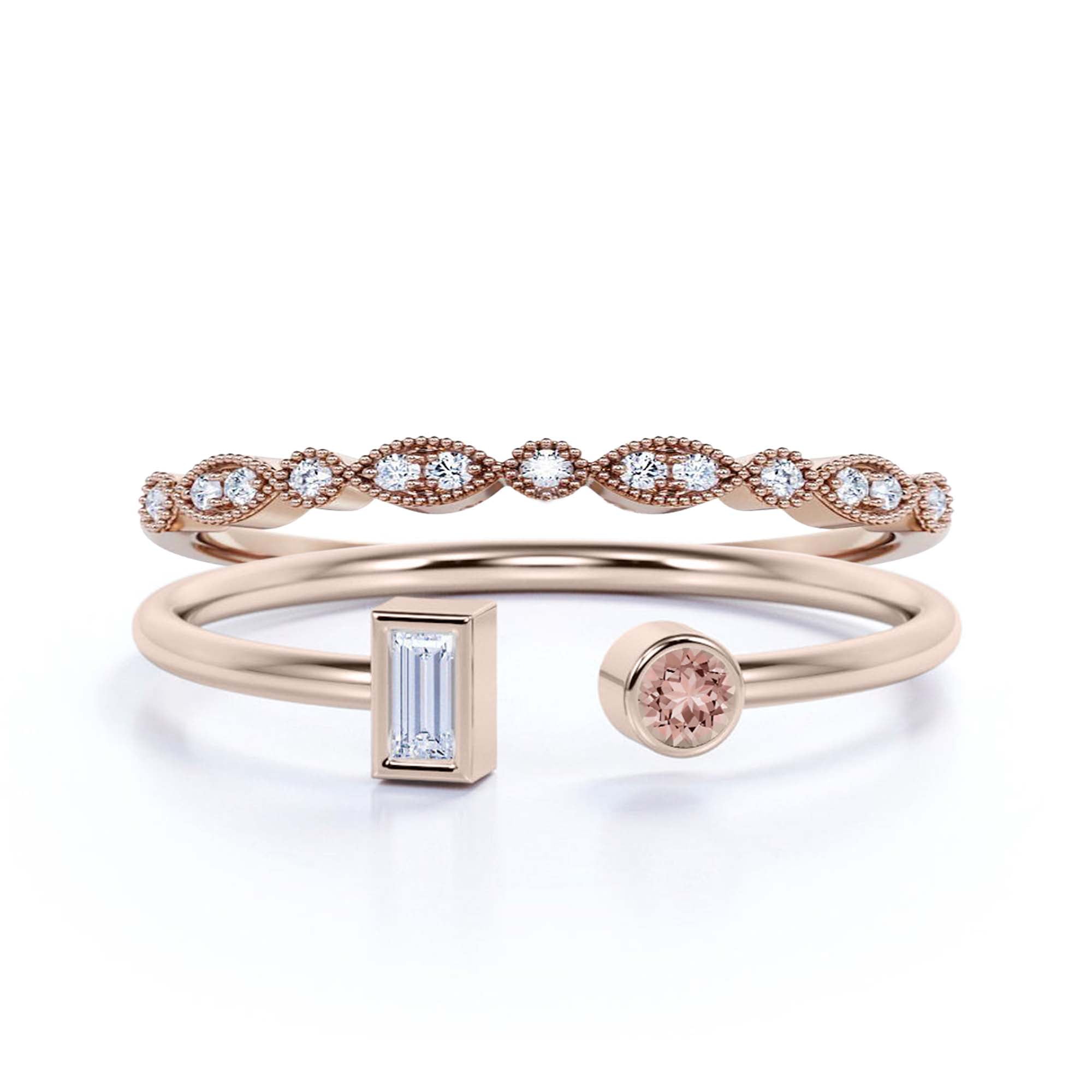 Minimalist Open Band Ring 1.30 Carat Round Cut Morganite And Diamond ...
