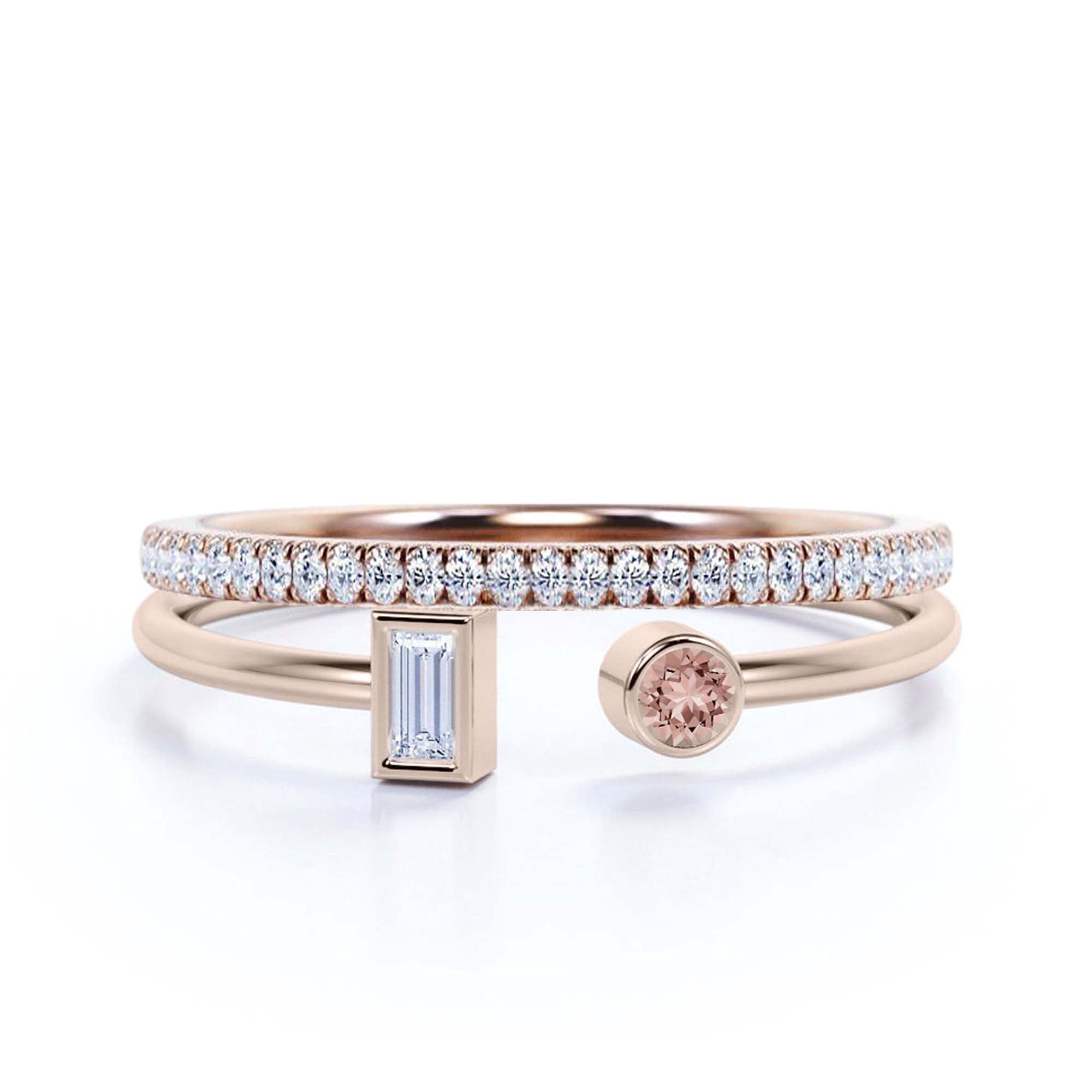 Minimalist Open Band Ring 1.30 Carat Round Cut Morganite And Diamond ...