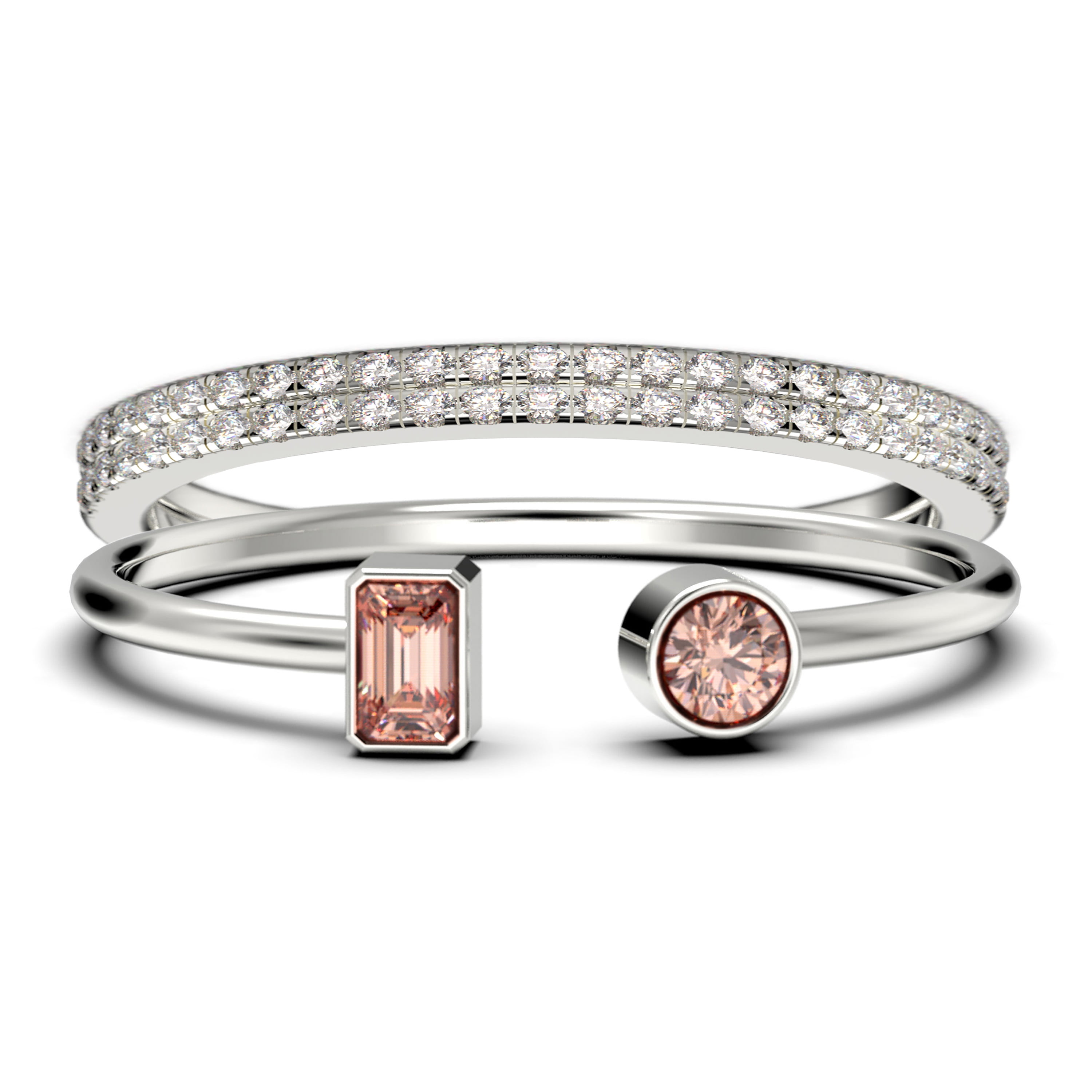 Minimalist Open Band Ring 1.80 Carat Round Cut Morganite And Diamond ...