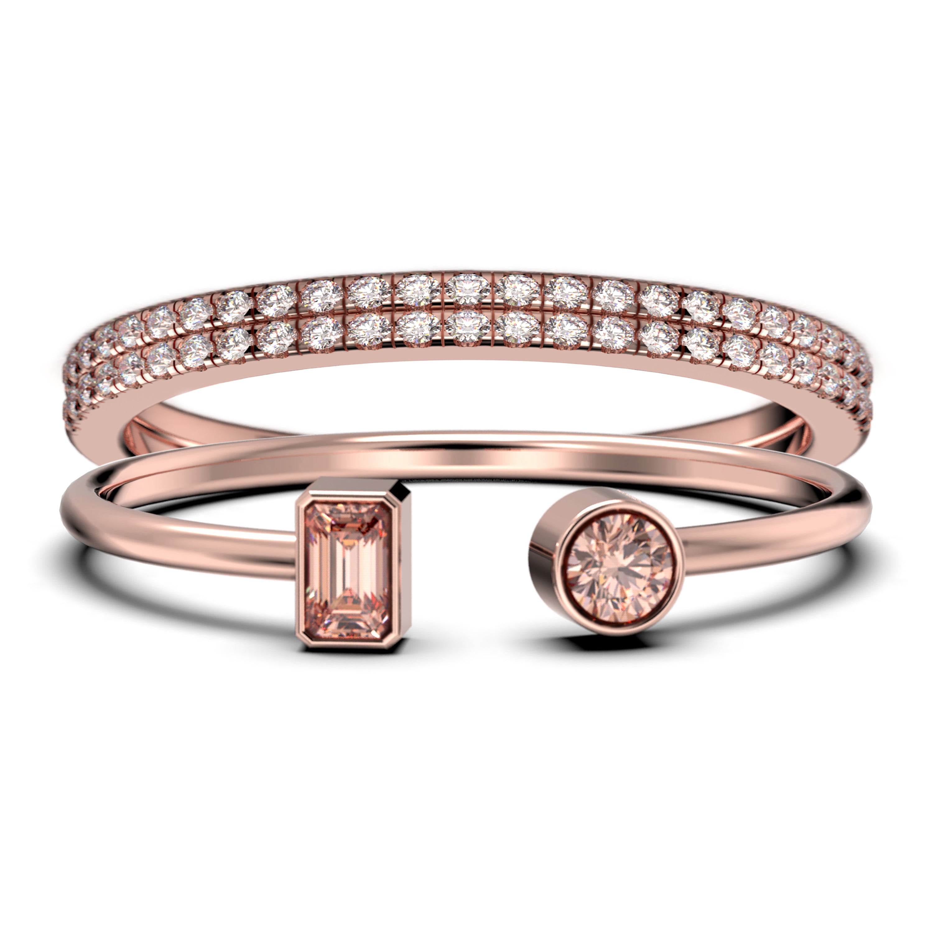 Minimalist Open Band Ring 1.80 Carat Round Cut Morganite And Diamond ...