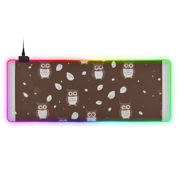Minimalist Owl on A Gray Background RGB Gaming Mouse Pad Large Keyboard ...