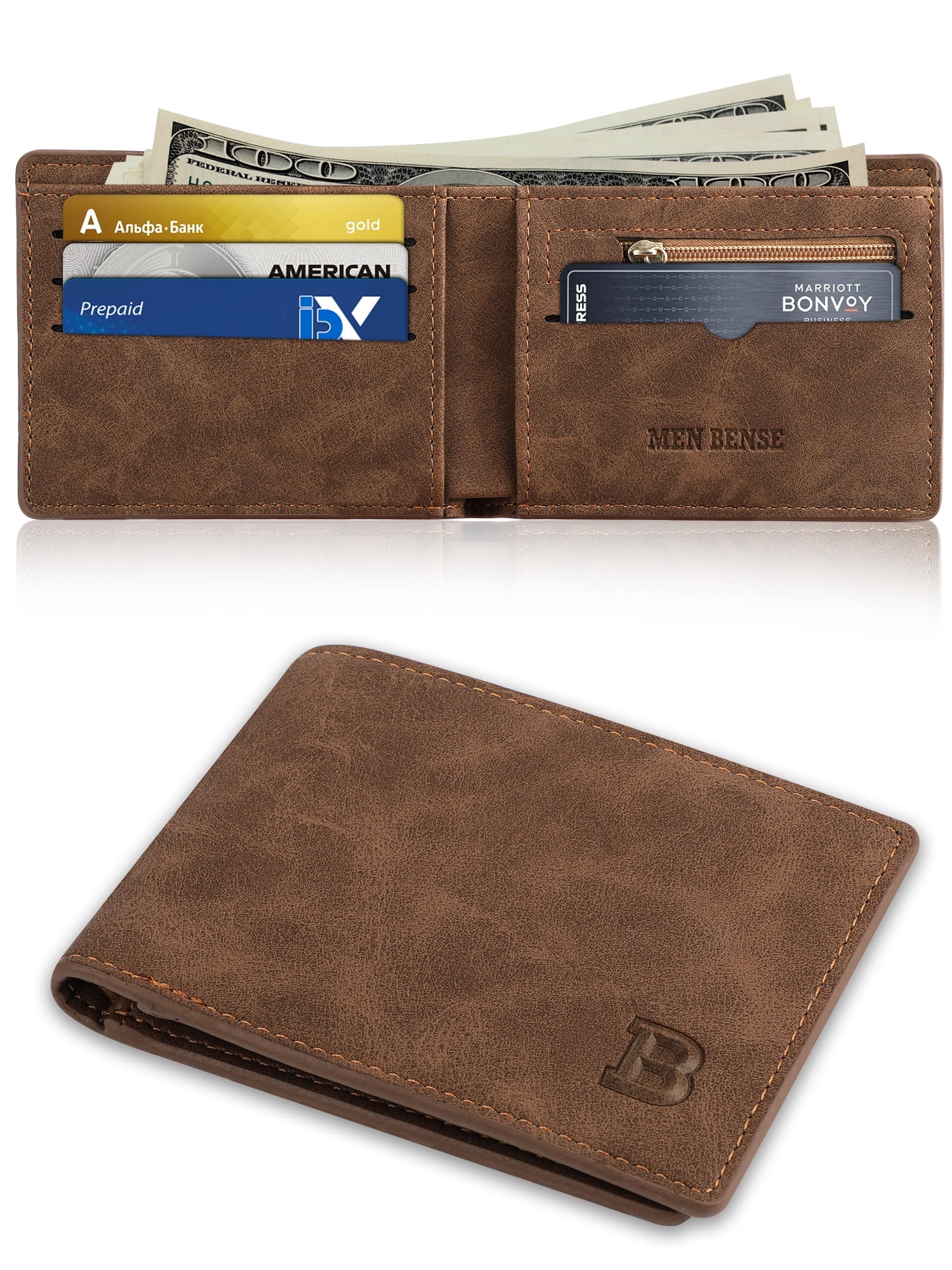 TSV Bifold Slim PU Leather Wallet for Men & Women, Vintage Minimalist ...