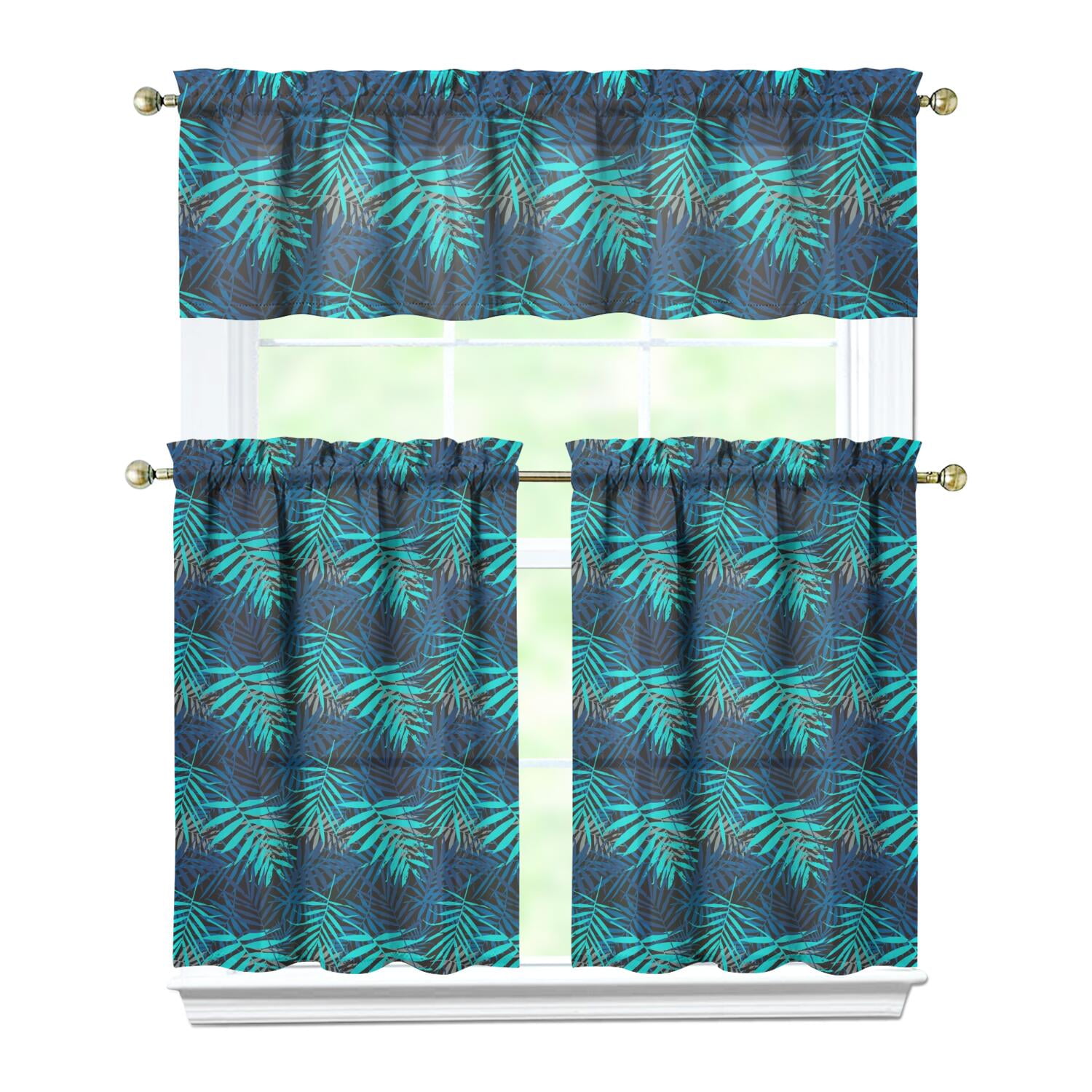 Minimalist Palm Tree Kitchen Curtains 3-Piece Set, Vibrant Tropical ...