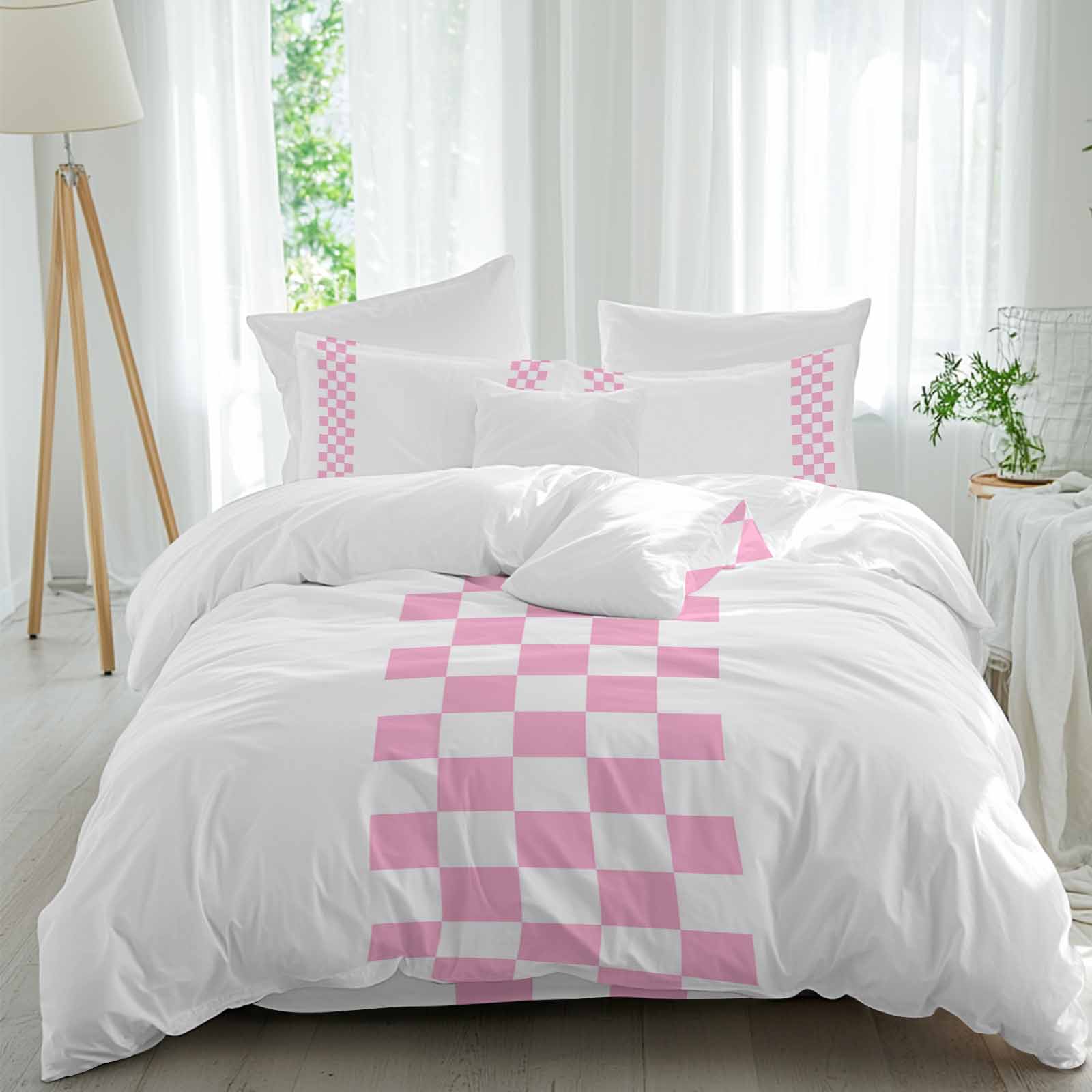 Minimalist Pink Duvet Cover Set California King Size Buffalo Check ...