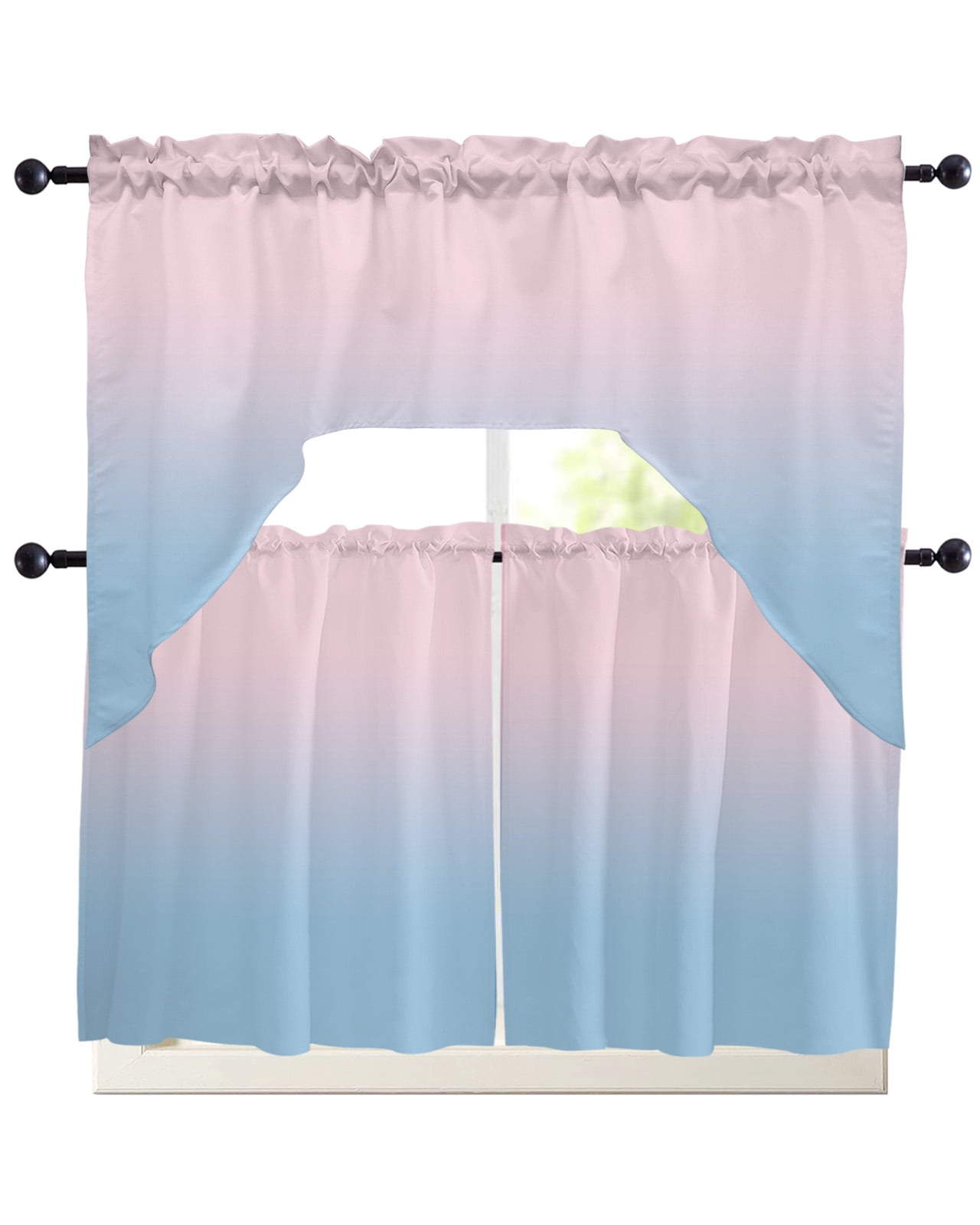 Minimalist Pink Swag Valance and Tier Curtains Set and Blue Gradient ...