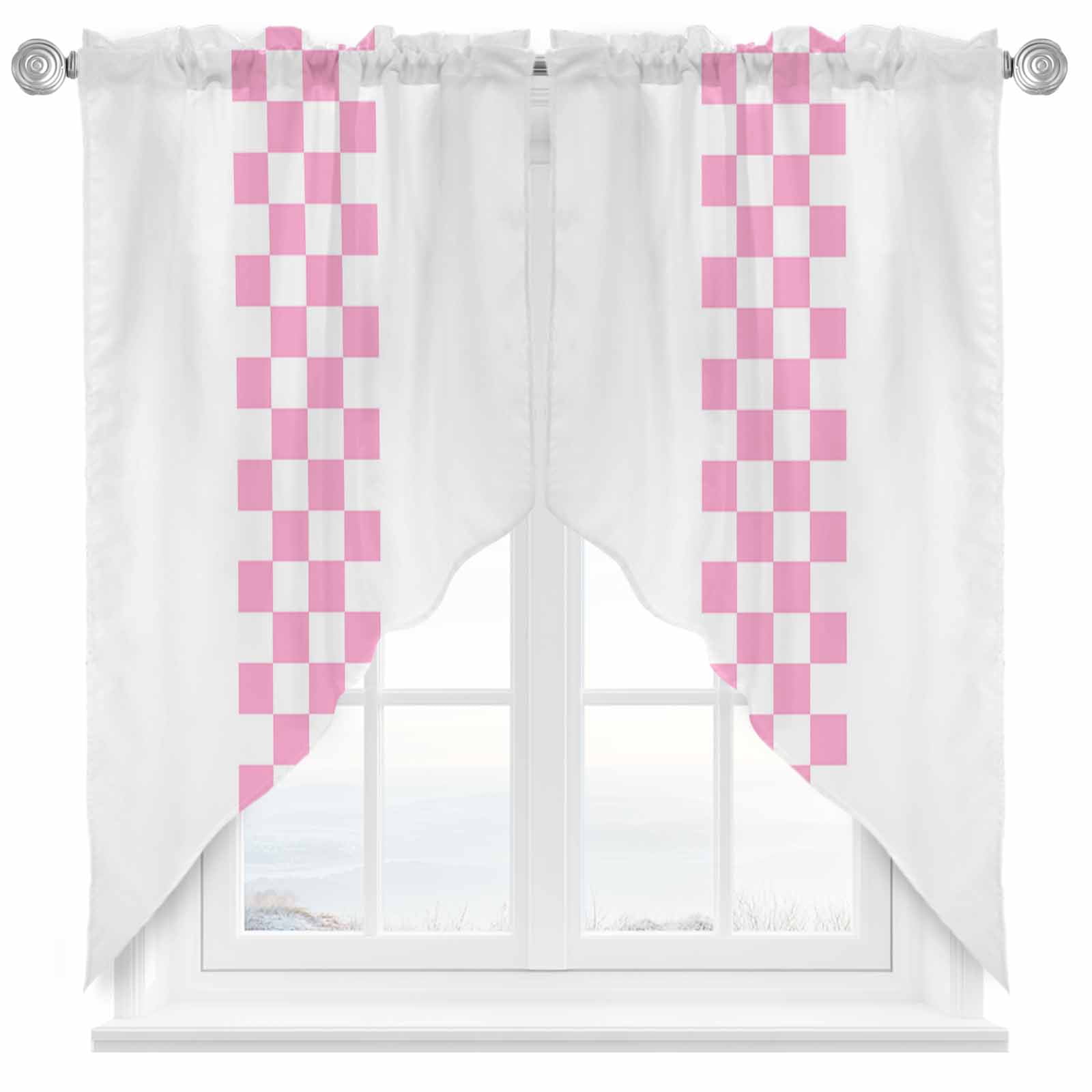 Minimalist Pink Swag Valances for Windows 2 Pack Buffalo Check Plaid ...