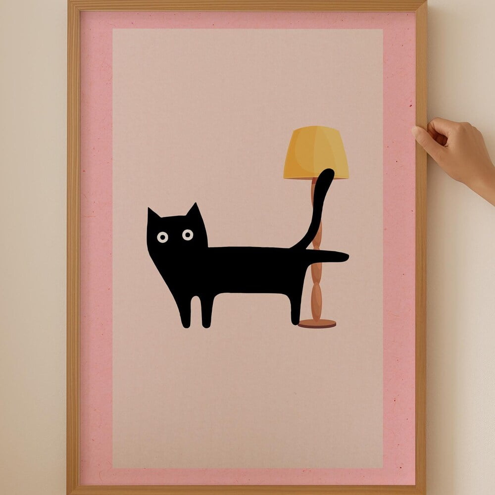 Minimalist Pink Wall Art Nursery Prints, Funny Cat Posters Modern Home ...