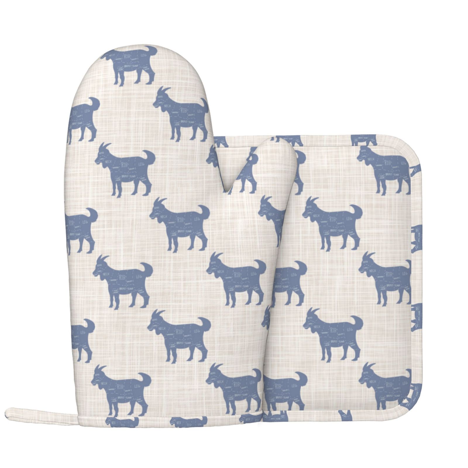 Minimalist Plaid Cartoon Cute Goat Oven Mitts and Pot Holders Sets with ...