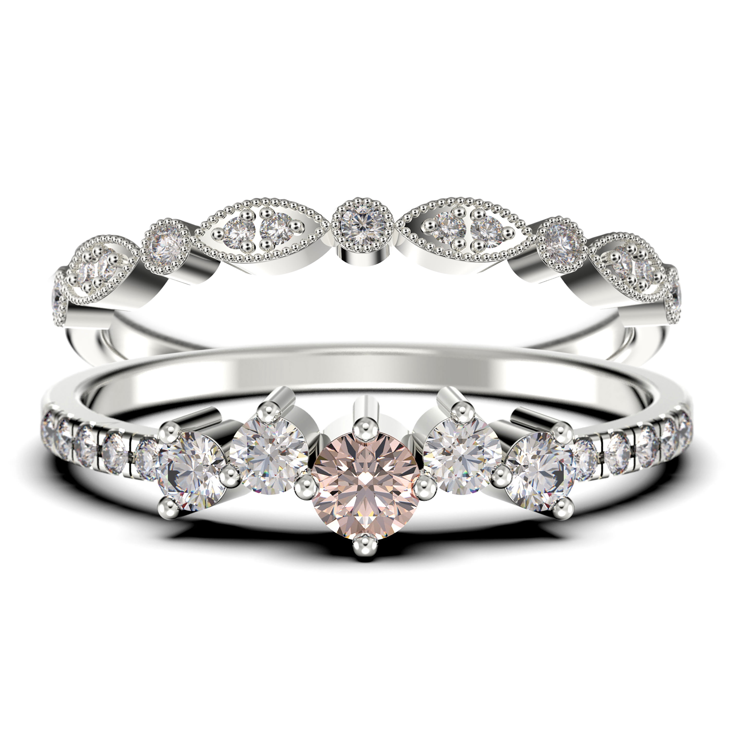 Minimalist Promige Ring 1.10 Carat Round Cut Morganite And Diamond ...