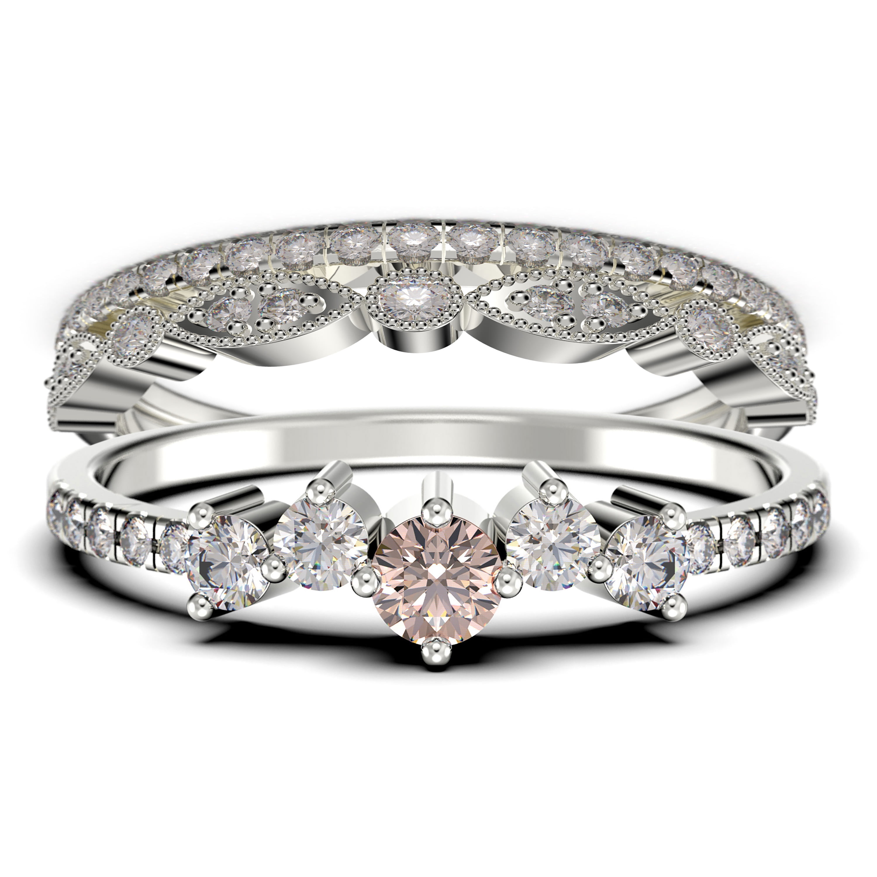 Minimalist Promige Ring 1.60 Carat Round Cut Morganite And Diamond ...