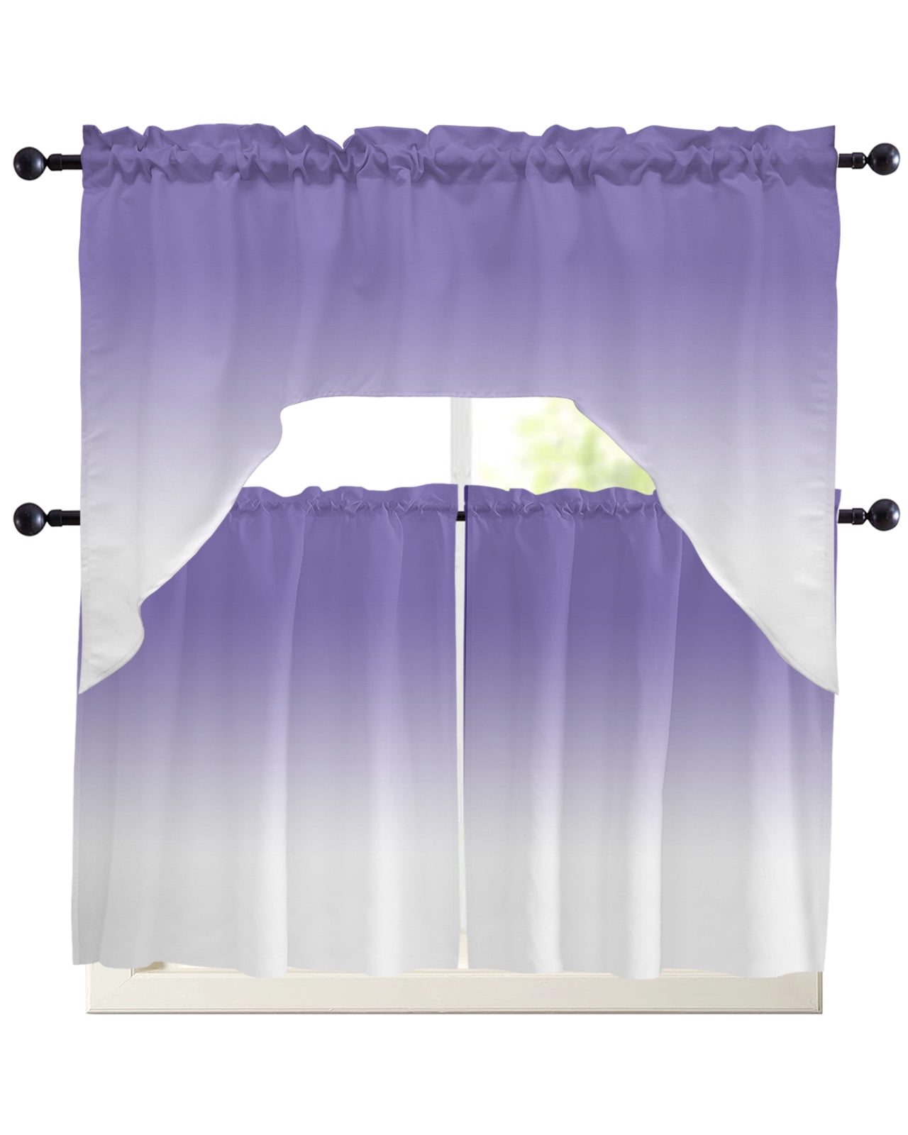 Minimalist Purple Swag Valance and Tier Curtains Set and White Gradient ...