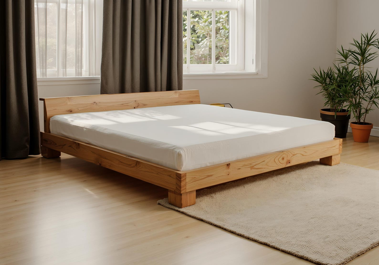 Minimalist Queen Bed Frame 60 × 80 Wooden Platform Bed Low Profile ...