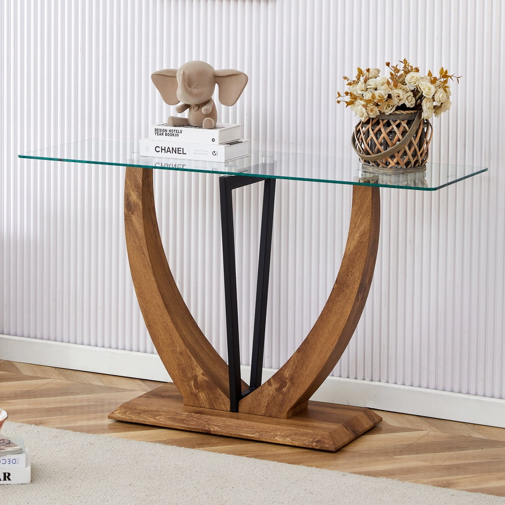 Minimalist Rectangular Glass table with 0.3" Tempered Glass top and MDF ...