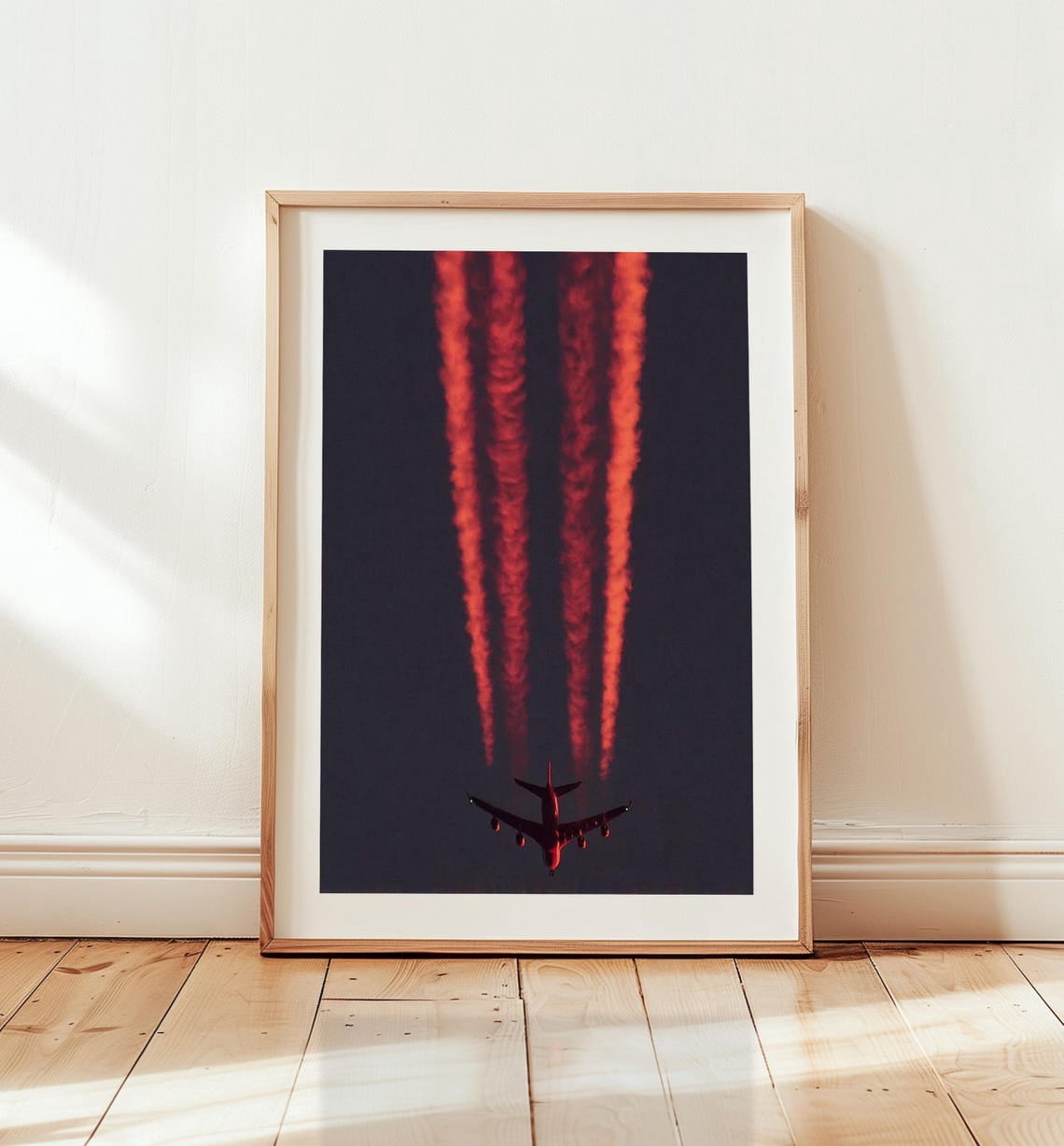 Minimalist Red Contrail Airplane Dramatic Aviation Modern Pilot Jet Art ...
