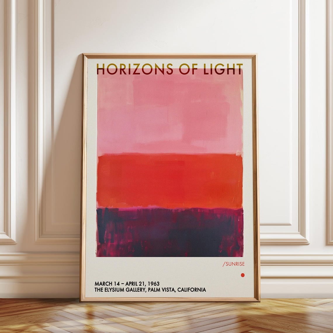 Minimalist Red And Pink Art Poster - Horizons Of Light Sunrise Art ...