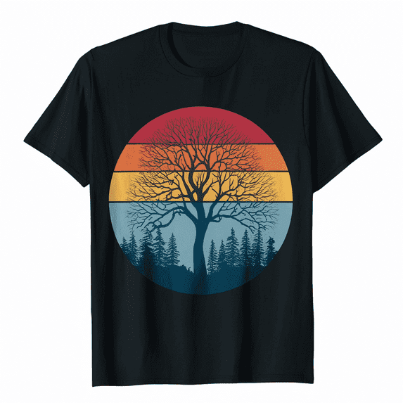 Minimalist Retro Sun and Tree Graphic T-Shirt Soft Cotton Blend Unisex ...