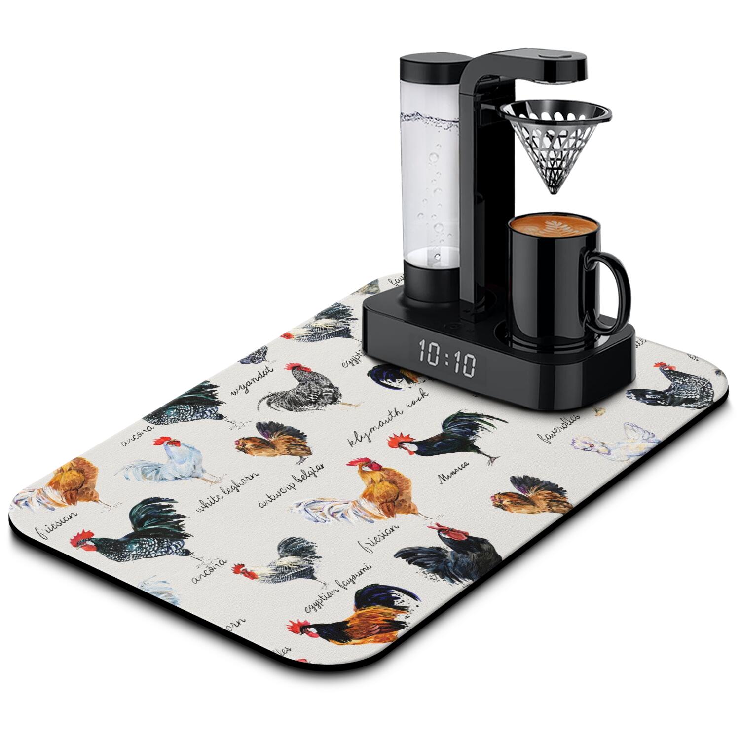 Minimalist Rooster and Egg Coffee Station Mat - Modern Absorbent ...