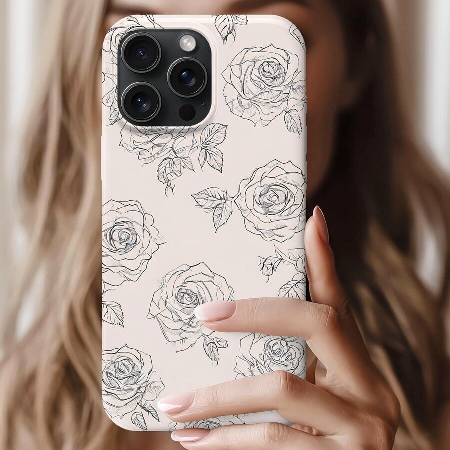 Minimalist Rose Line Art Phone Case, Elegant Floral Line Art Cover with ...