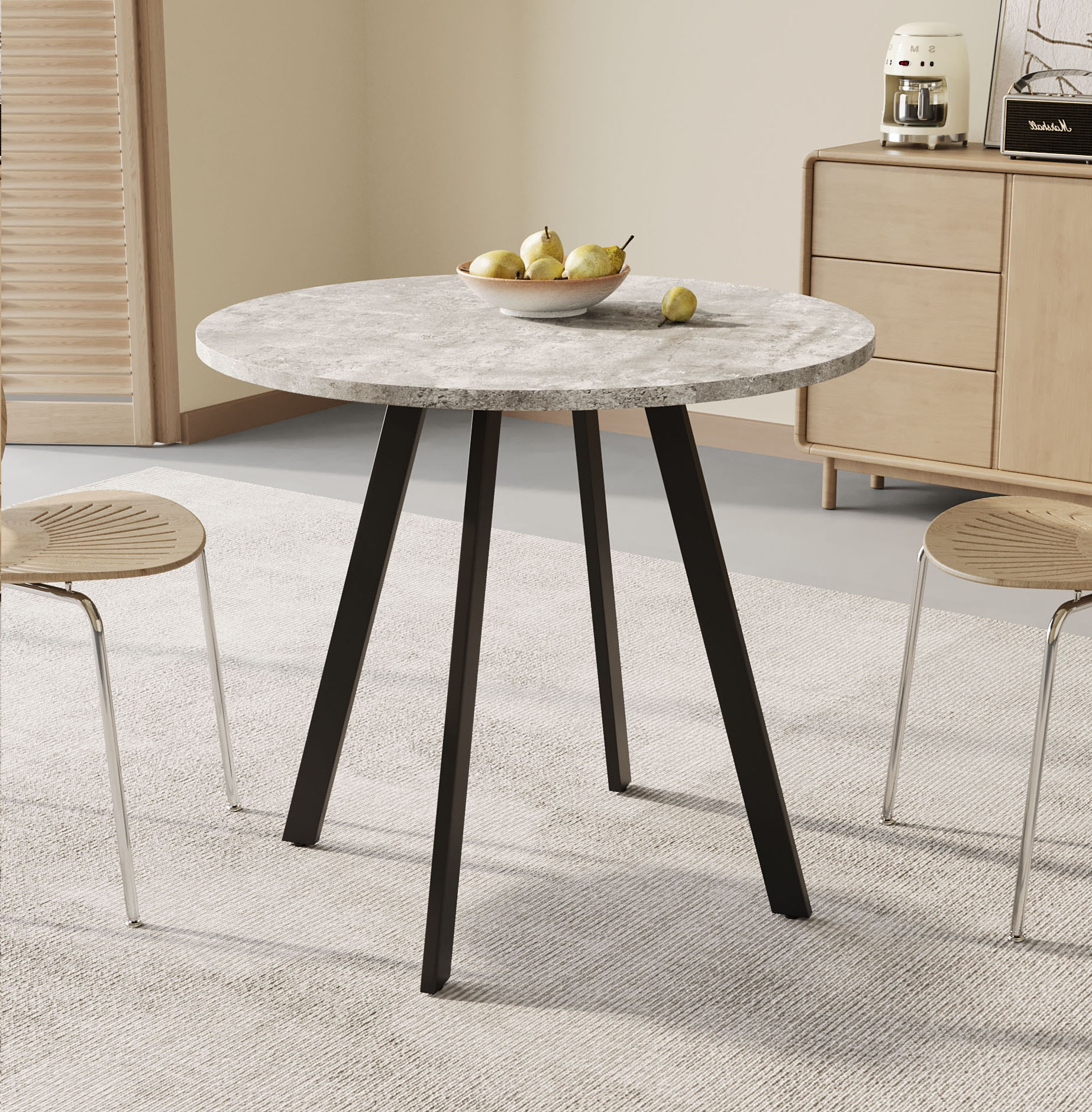 Minimalist Round Dining Table with Gray Cement Texture, 31.5 in. for ...