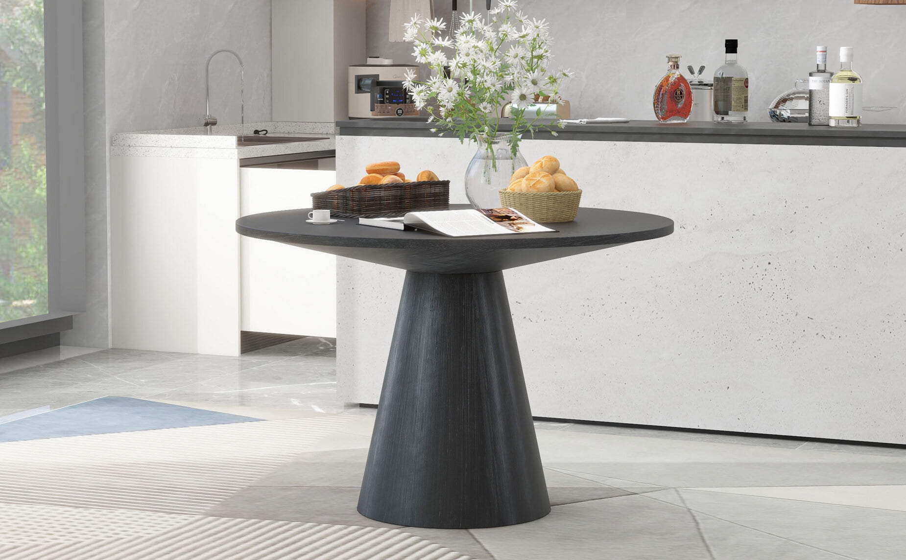 Minimalist Round Dining Table with the Frustum Table Legs, Wooden ...