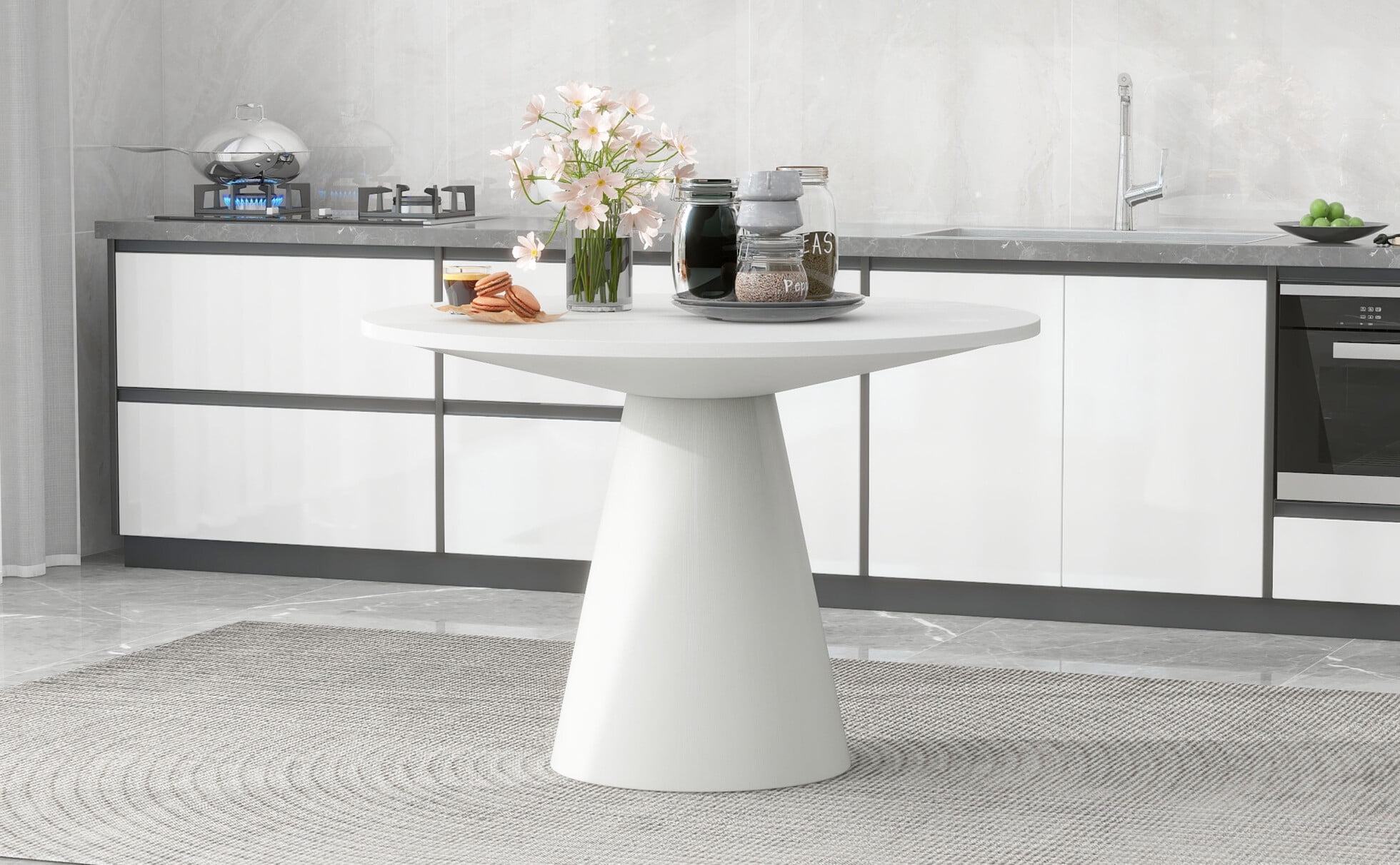 Minimalist Round Dining Table with the Frustum Table Legs, Wooden ...