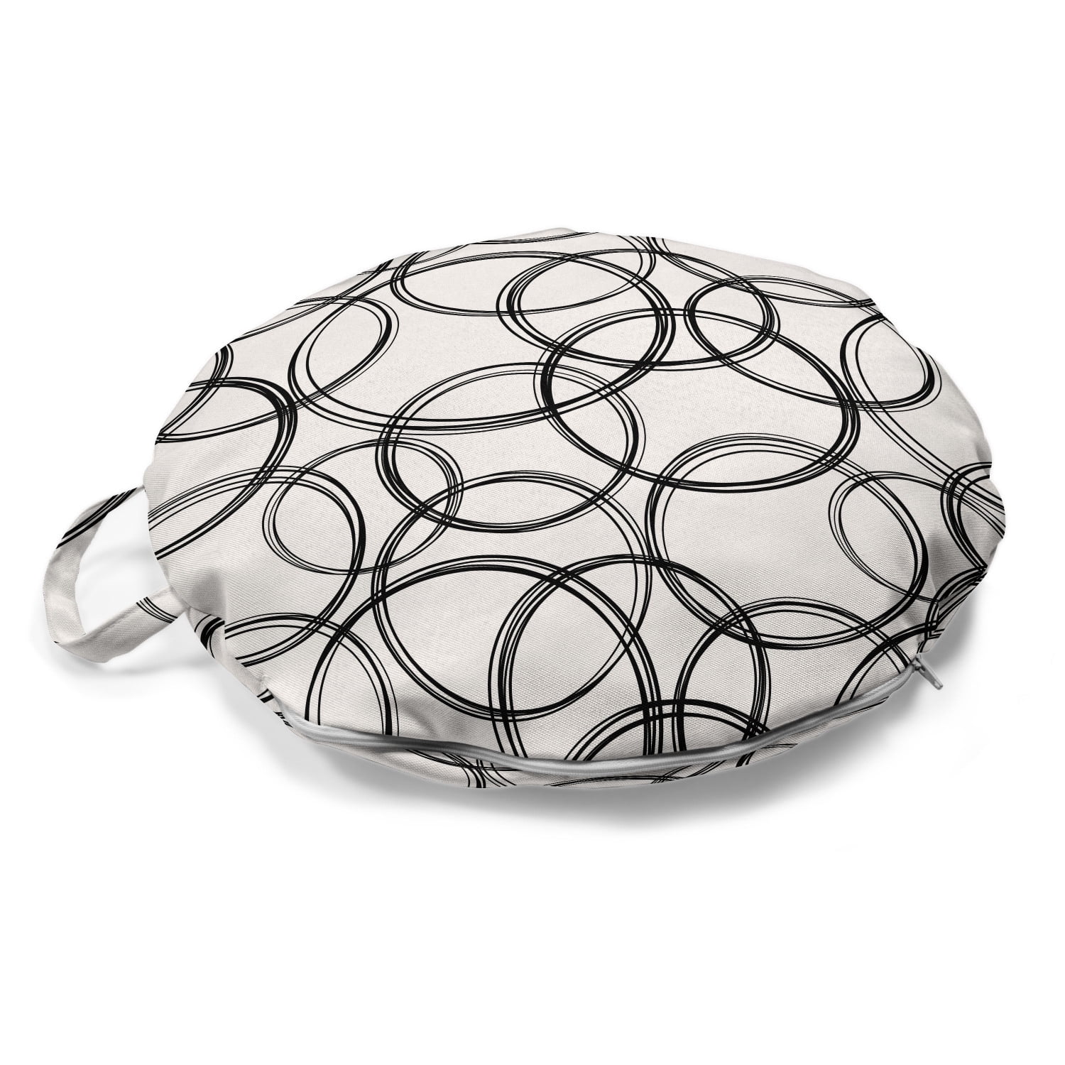 Minimalist Round Floor Cushion with Handle, Abstract Overlapping ...