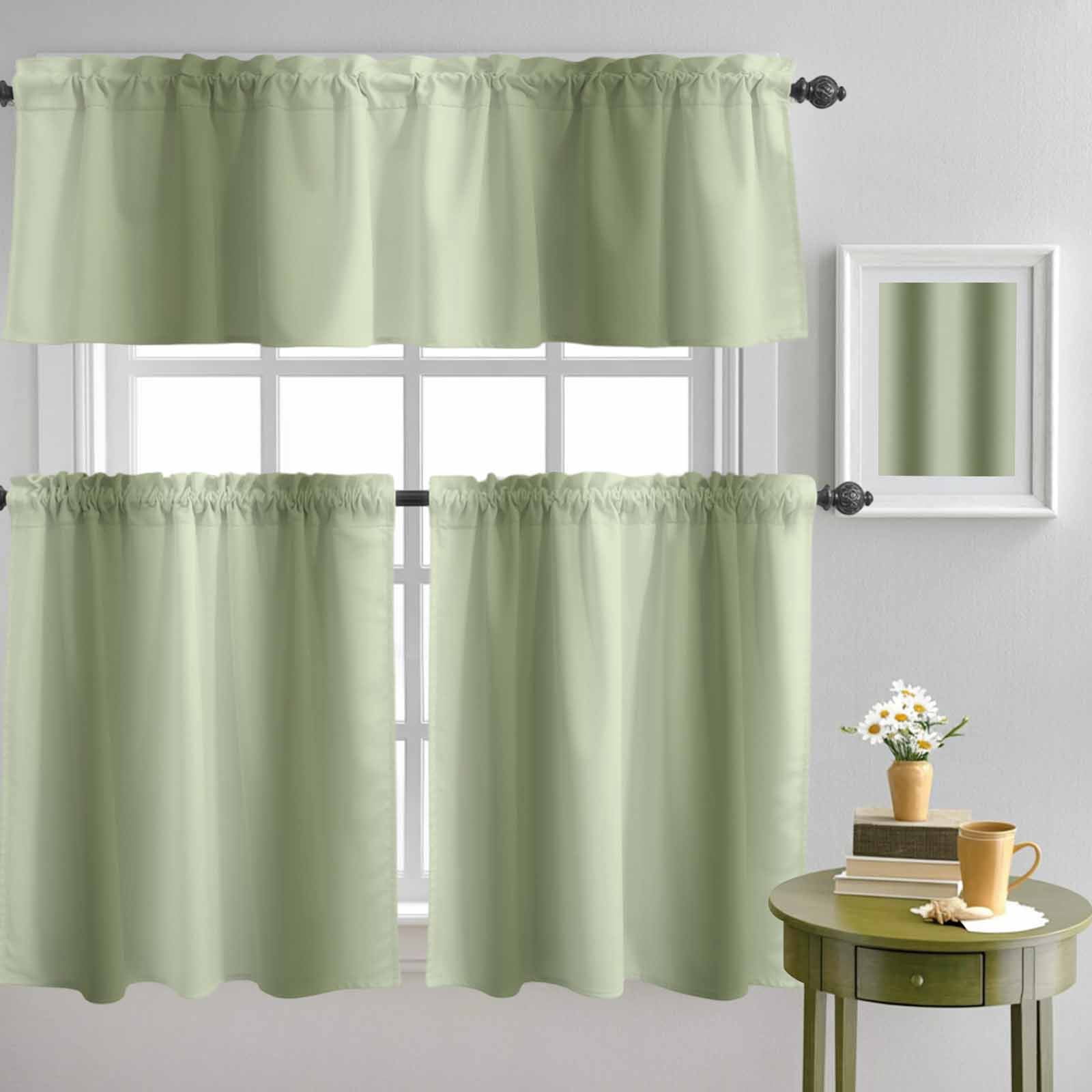 Minimalist Sage Green Gradient Curtain Tier and Valance Set 3 Piece ...