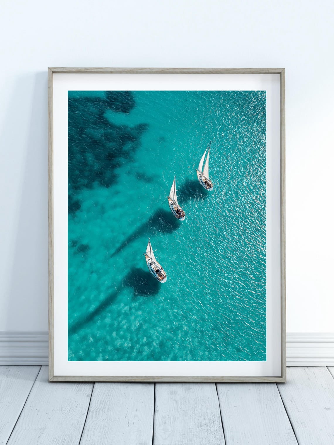 Minimalist Sailboat Aerial Poster - Coastal Nautical Wall Art, Ocean ...