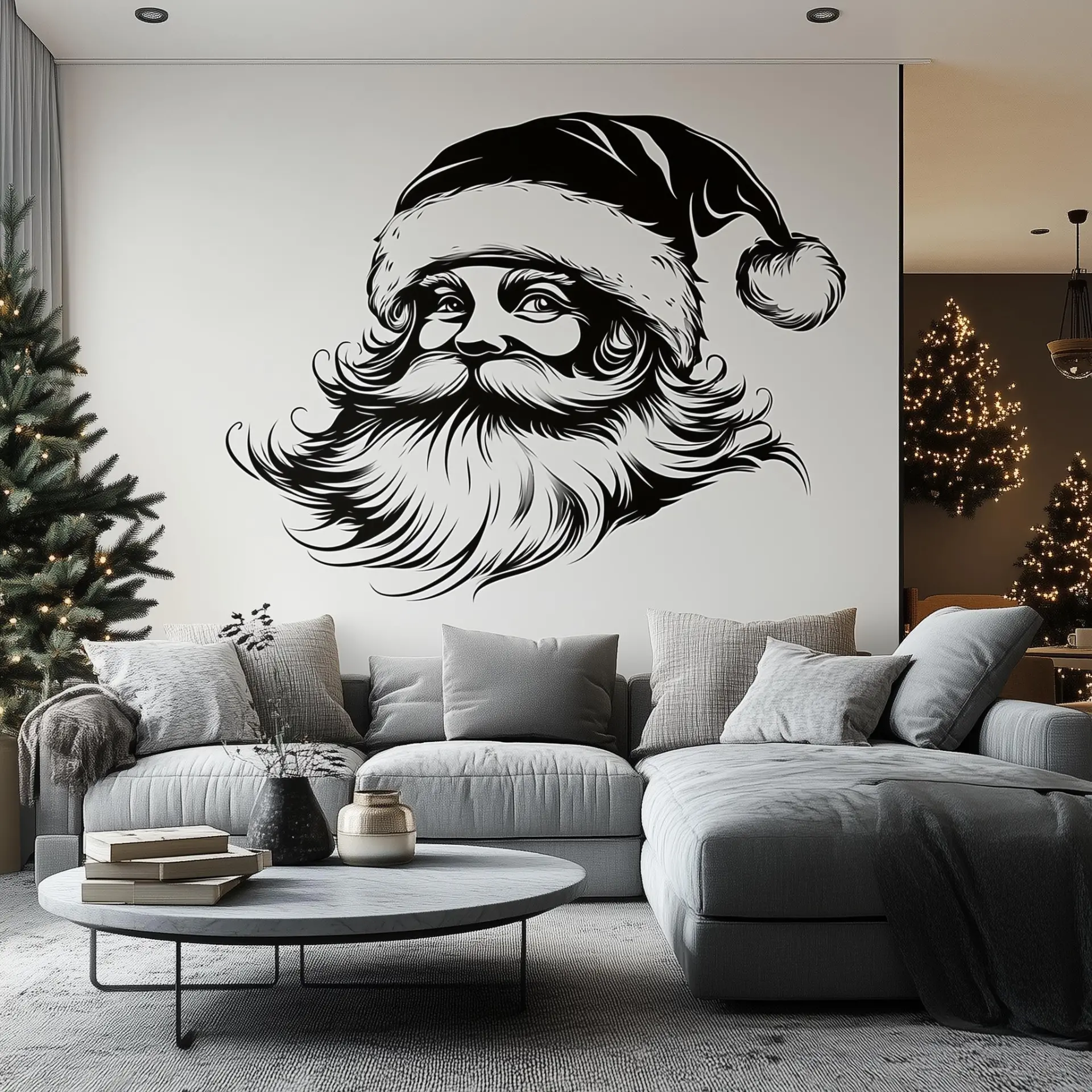 Minimalist Santa Wall Mural | Black Christmas Decor | Elegant Holiday ...