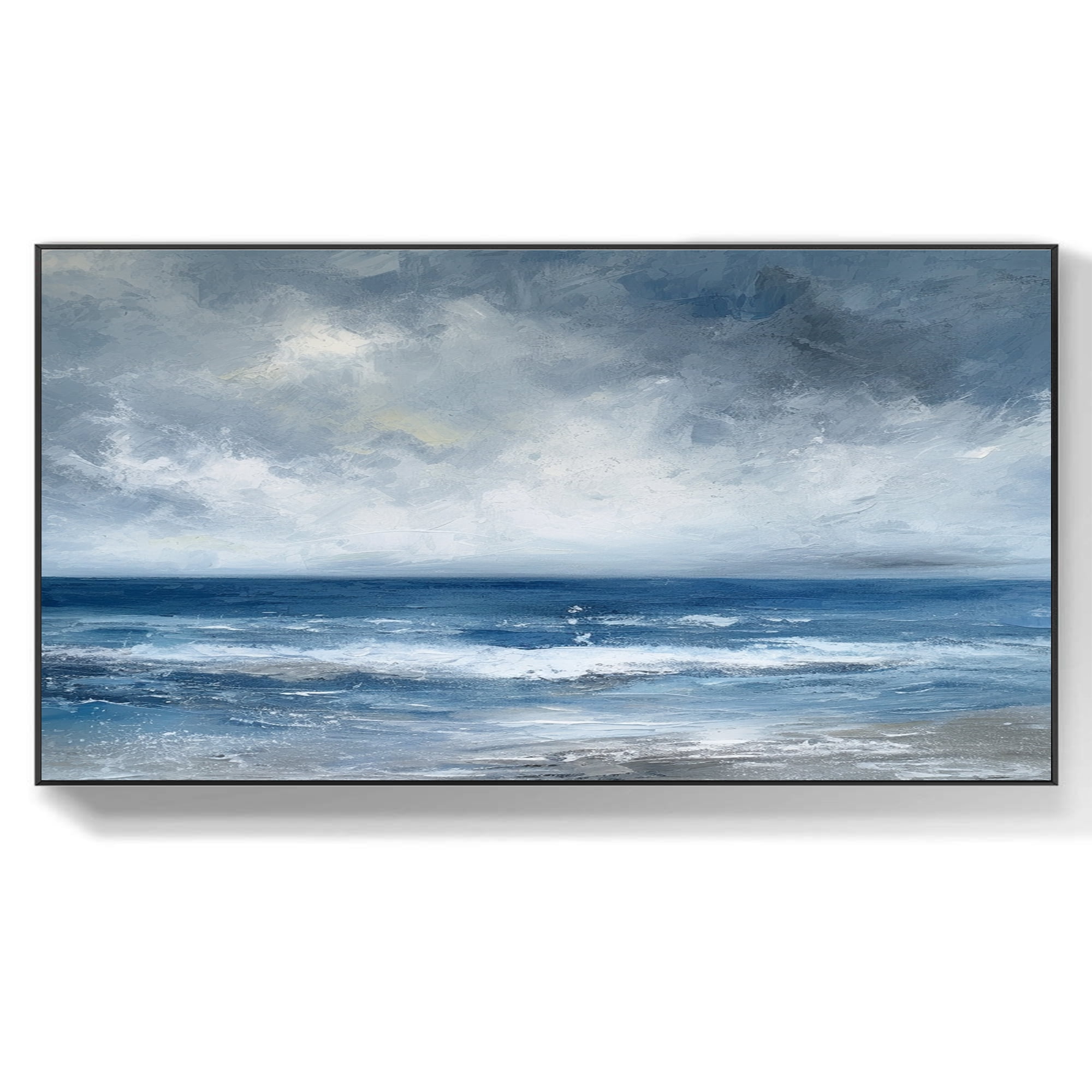 Minimalist Seascape Canvas Wall Art Blue White Extra Large Ocean Oil ...