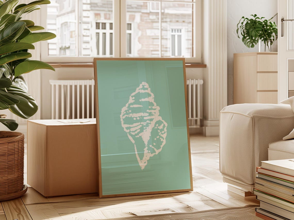Minimalist Seashell Art - Beach Decor With Aqua Background, Relaxing ...